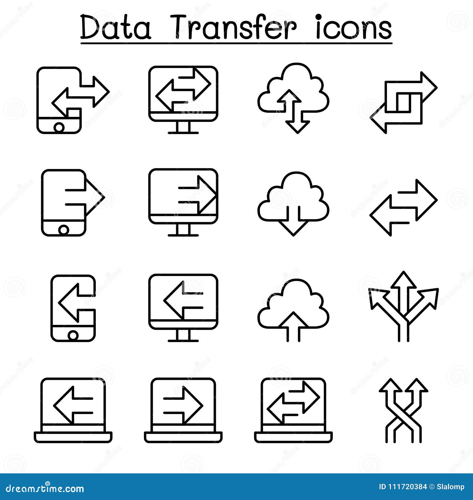 Computer Data Transfer Icon Set in Thin Line Style Stock Vector - Illustration of collection ...