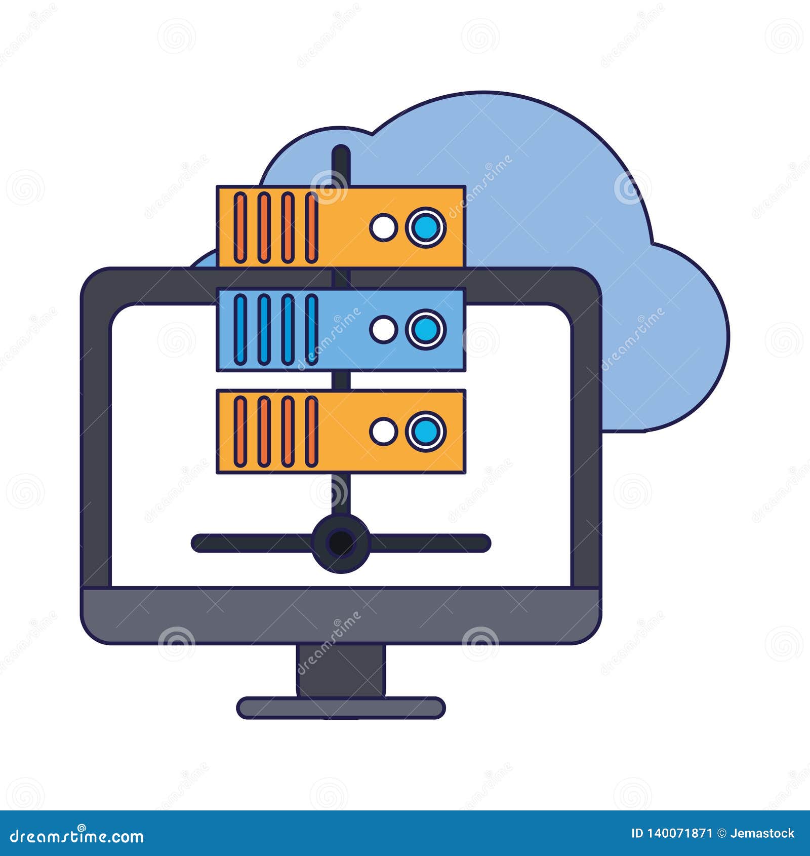 Computer Database And Cloud Computing Blue Lines Stock Vector