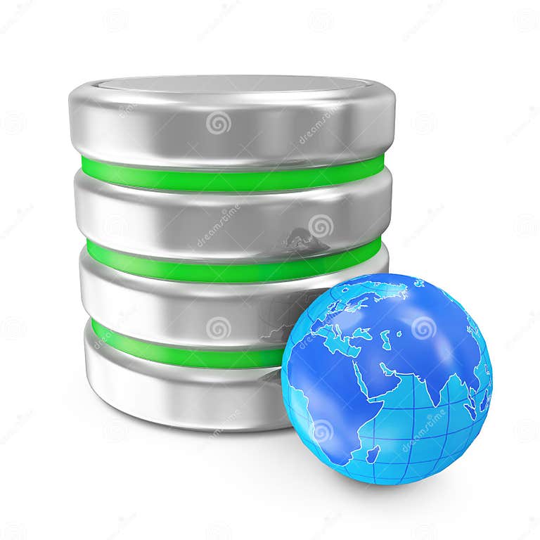 Computer Database with Miniature Earth Planet Stock Illustration ...
