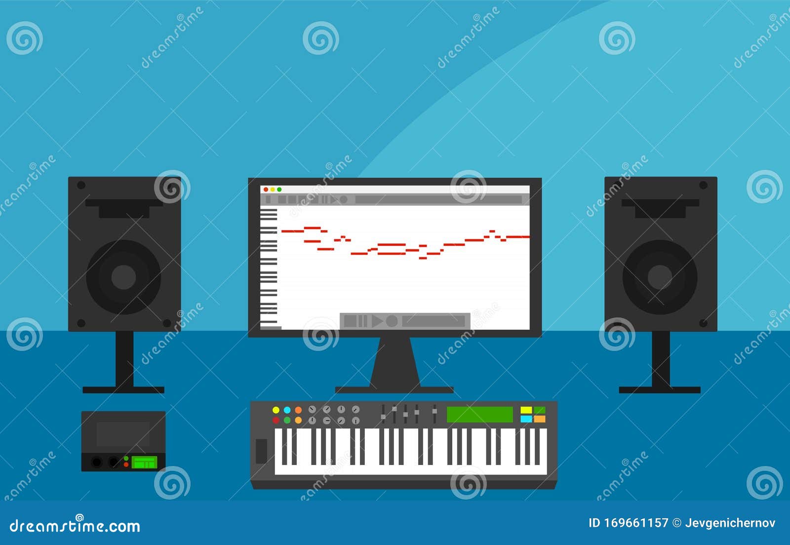 Computer with DAW Session in Home Recording Studio Stock Vector ...
