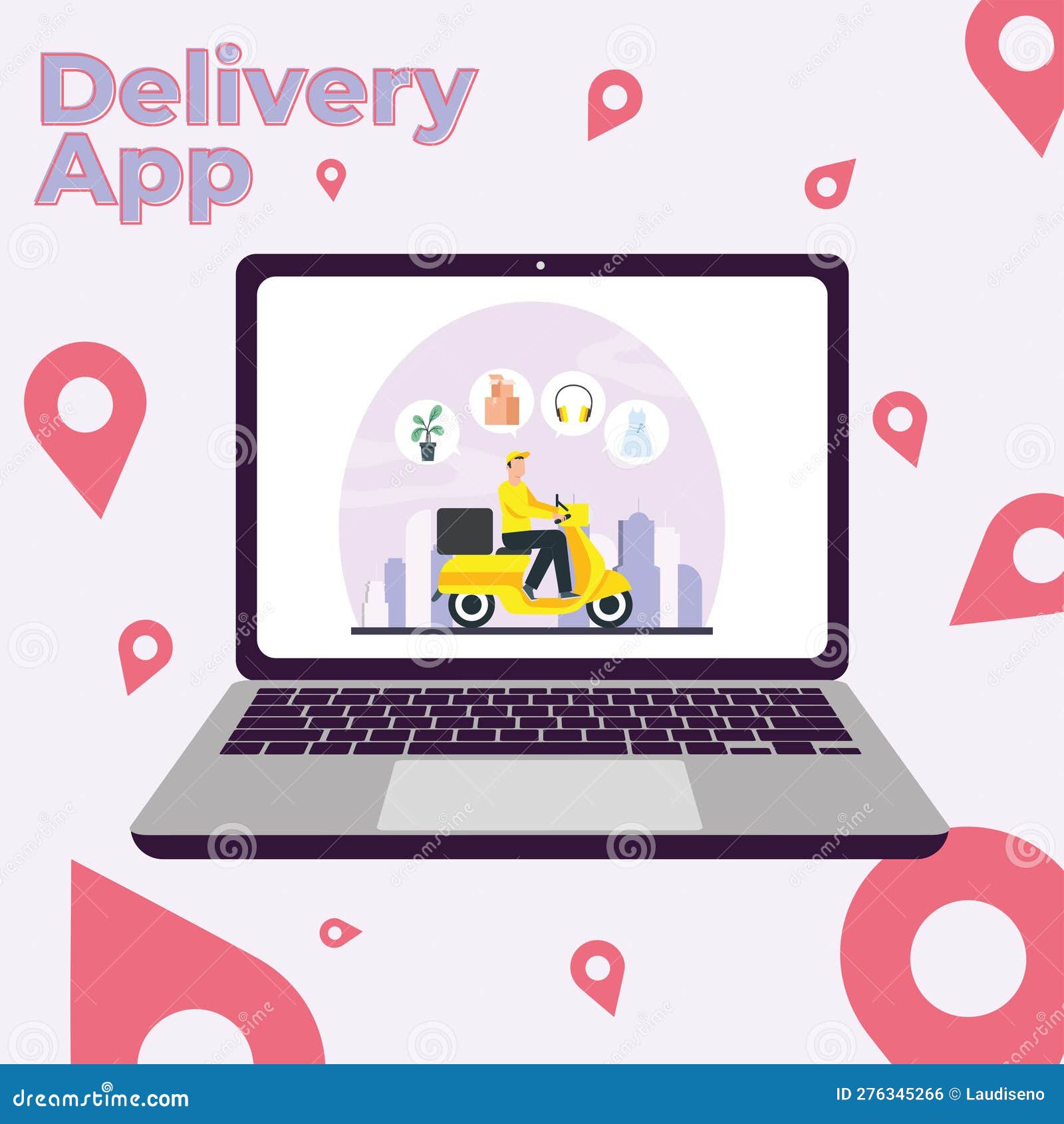 Computer with Delivery App Delivery Concept Template Vector Stock ...