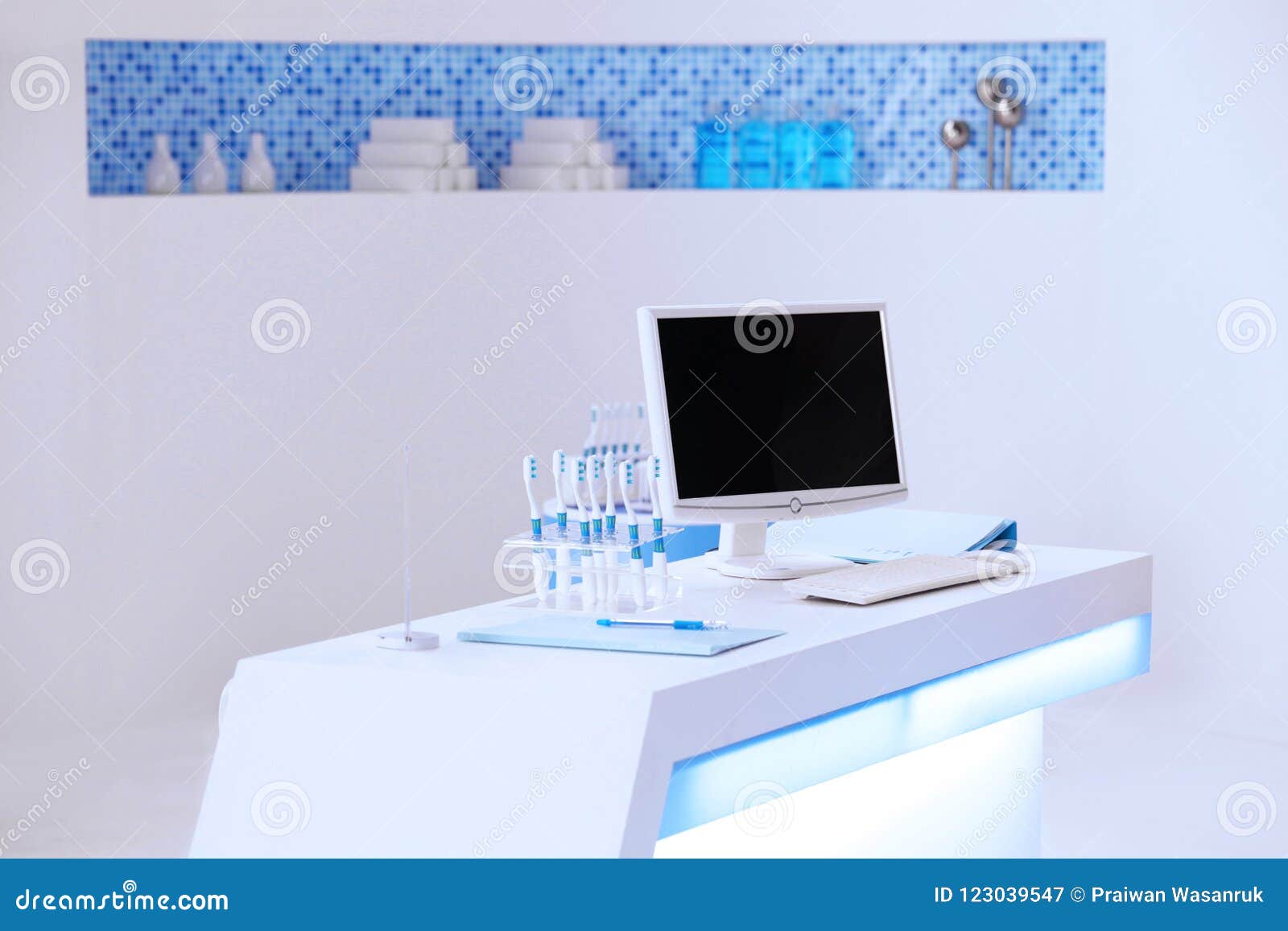 A Computer on the Dental Counter Stock Image - Image of reception, room ...