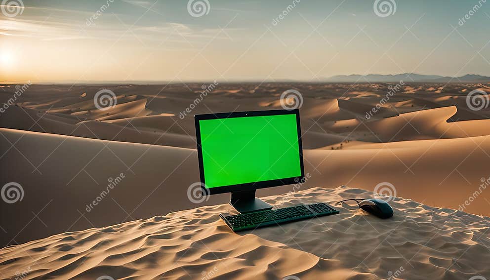 Computer in the Desert stock illustration. Illustration of horizon ...