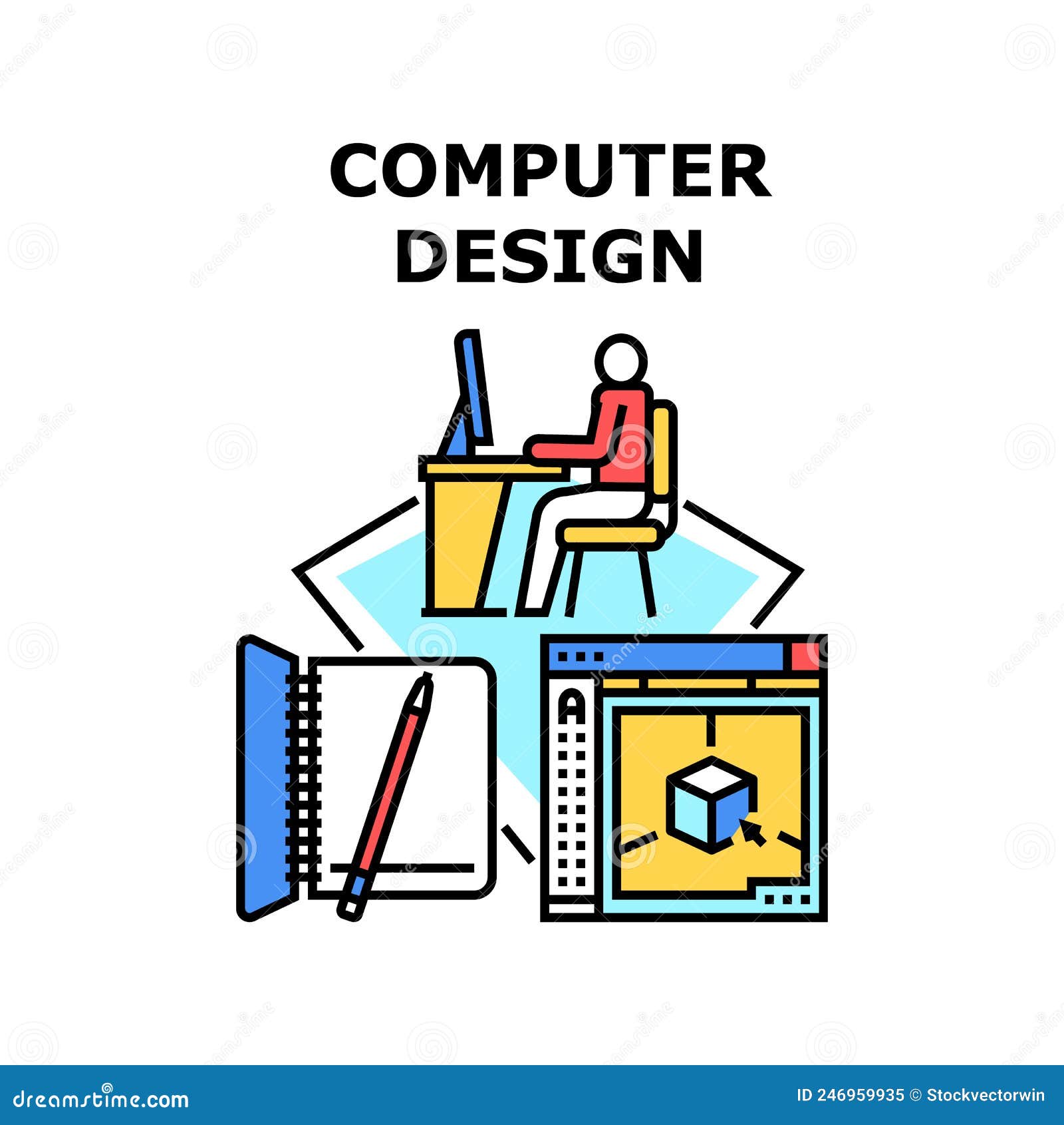 Computer Design Vector Concept Color Illustration Stock Illustration ...