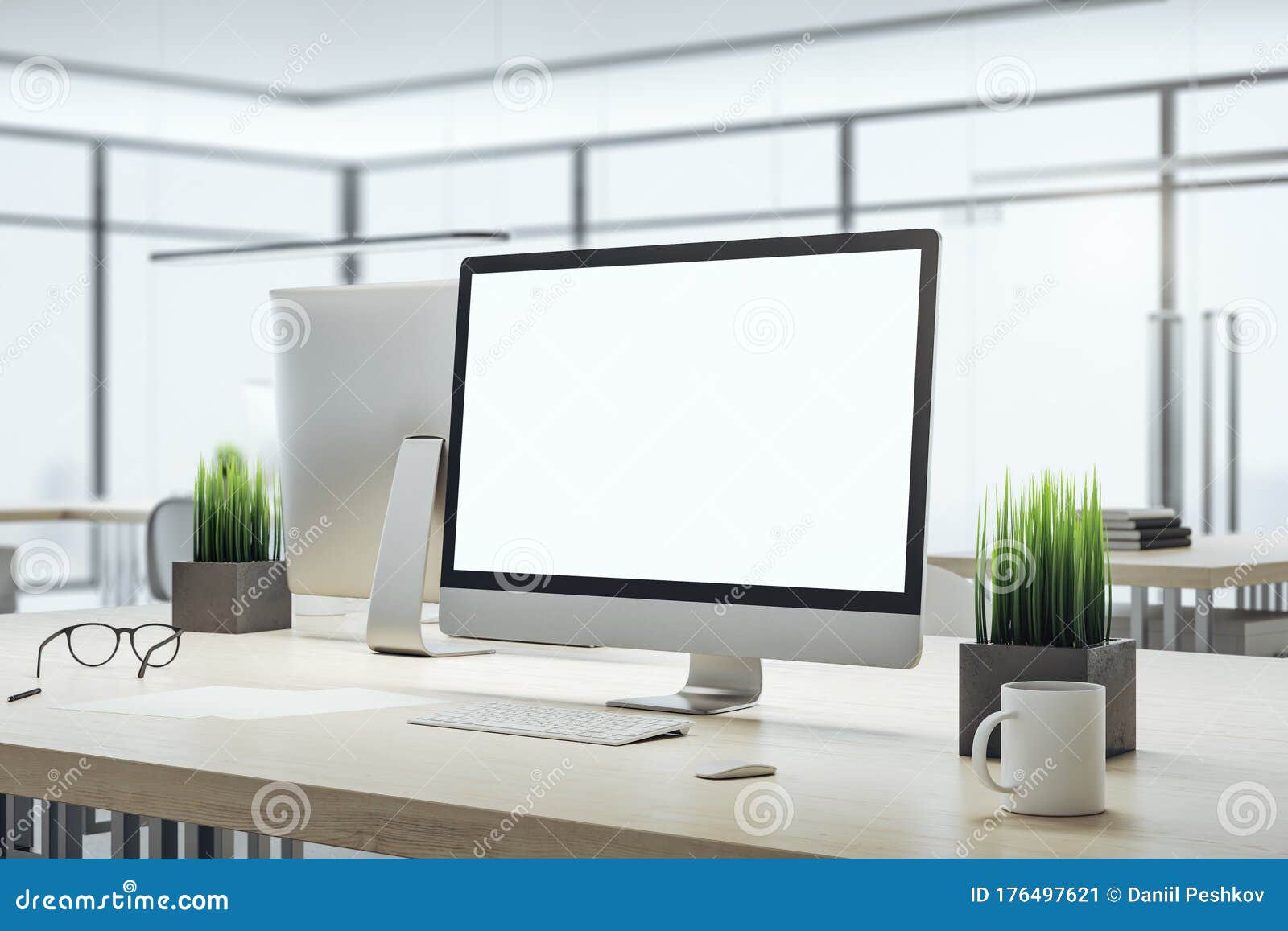Computer on Designer Workplace Stock Illustration - Illustration of ...