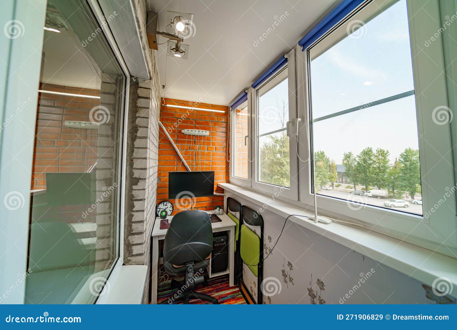 Computer Desk on the Balcony. Organization of a Workplace. Stock Image ...