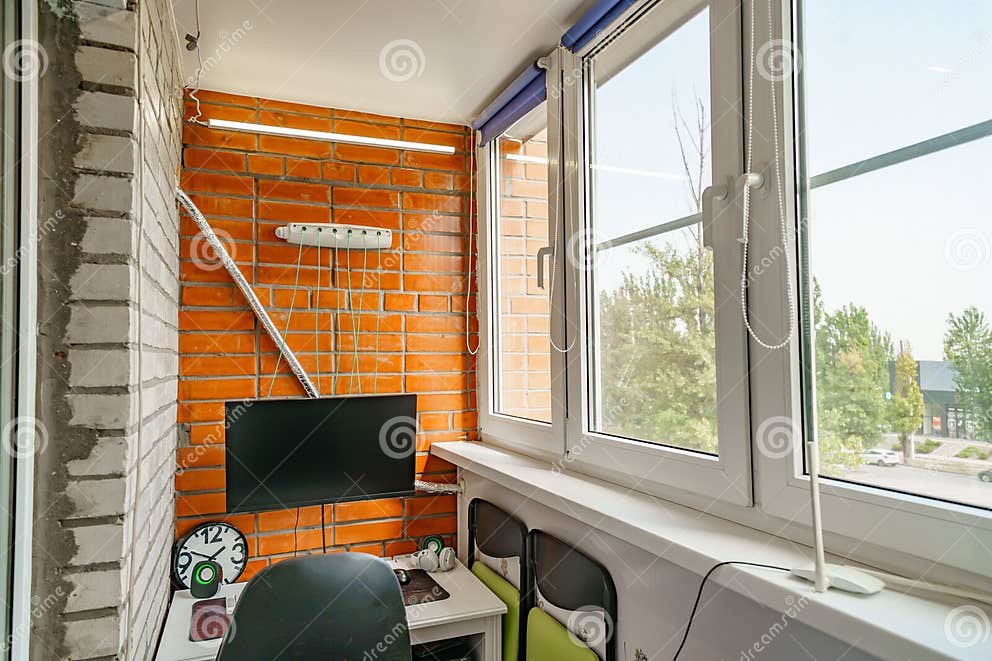 Computer Desk on the Balcony. Organization of a Workplace. Stock Image ...