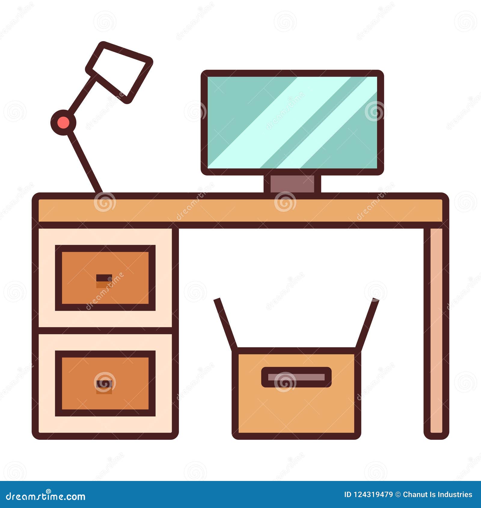 Computer Desk LineColor Illustration Stock Vector - Illustration of ...