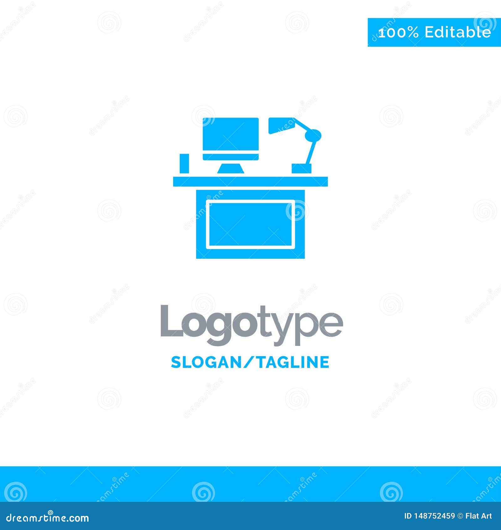 Computer, Desk, Desktop, Monitor, Office, Place, Table Blue Solid Logo ...