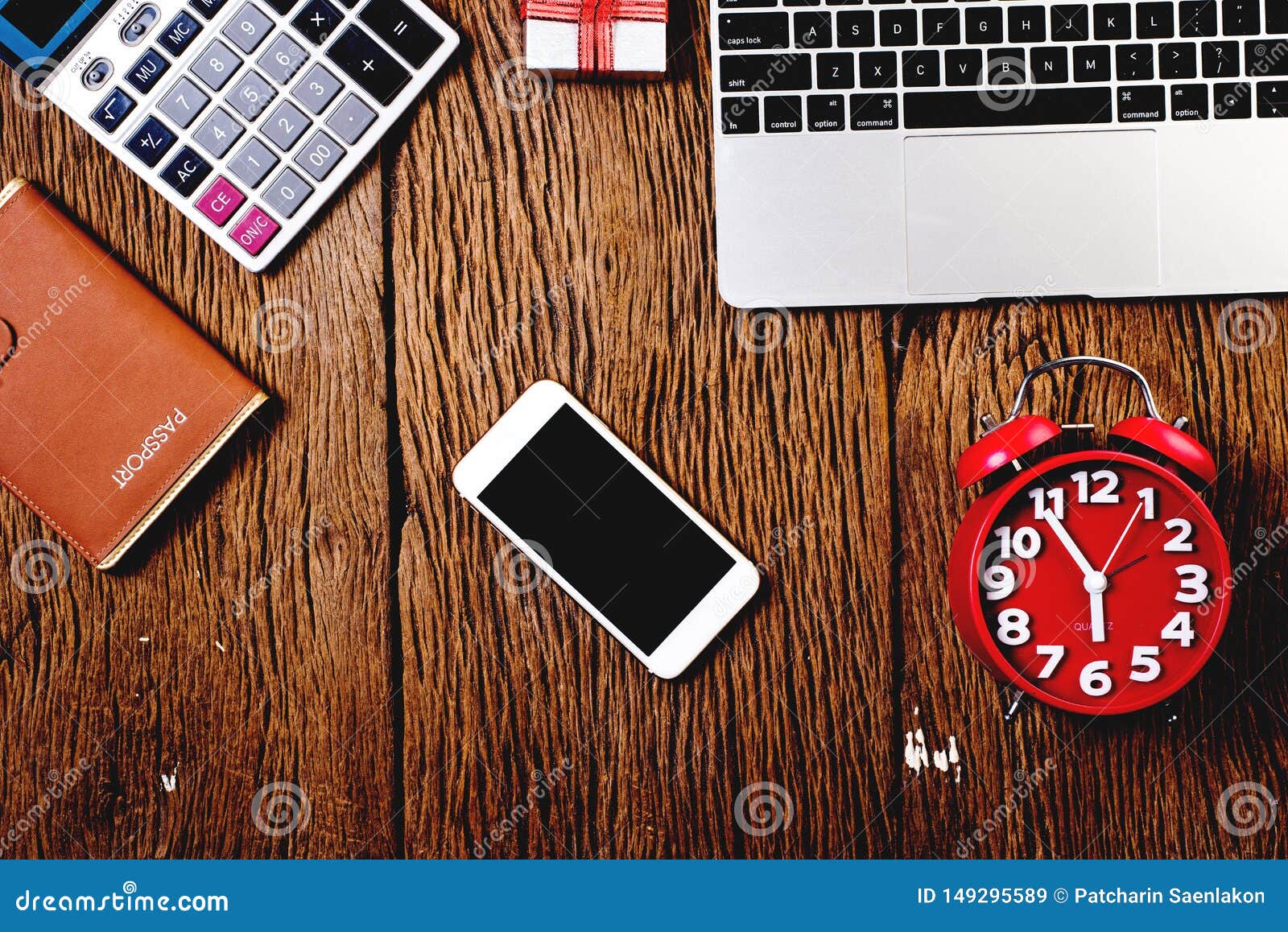 Computer Desk with Equipment Top View with Copy-image Area, Business ...