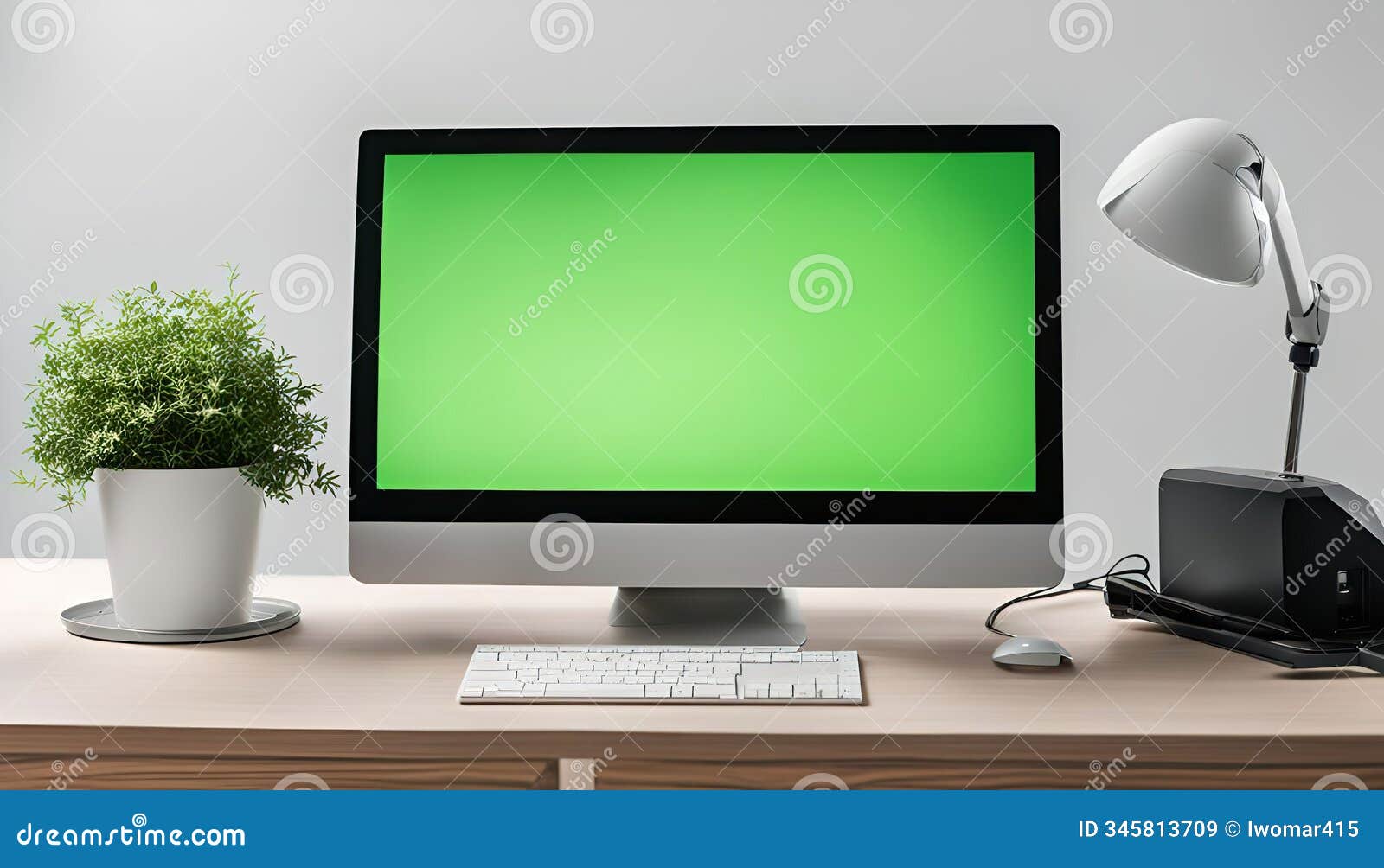 Computer Desk with Green Screen Stock Illustration - Illustration of ...