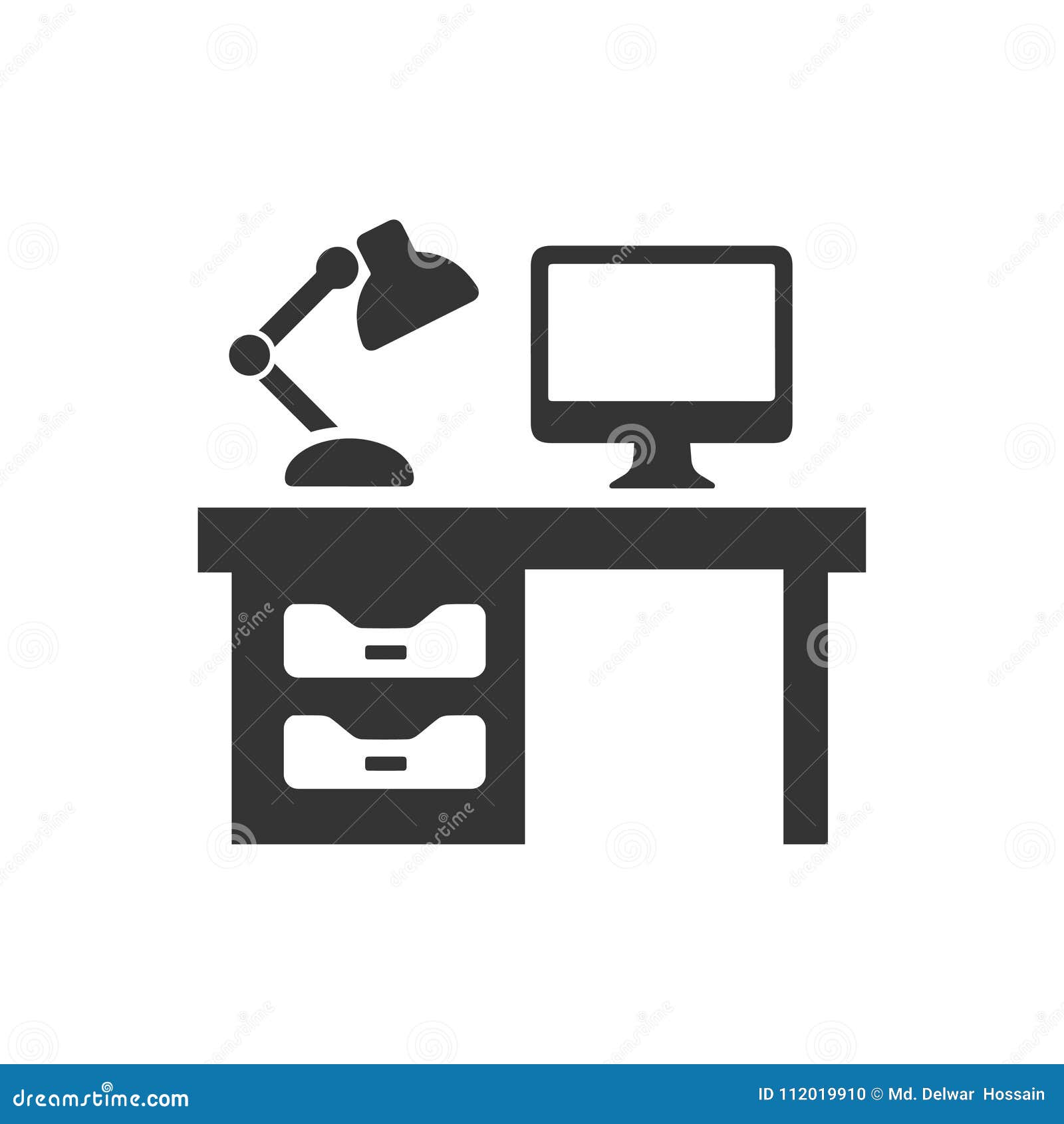 Computer Desk Icon stock illustration. Illustration of lamp - 112019910