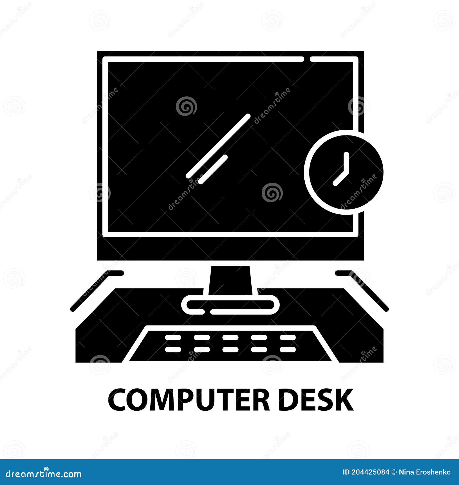 Computer Desk Icon, Black Vector Sign with Editable Strokes, Concept ...