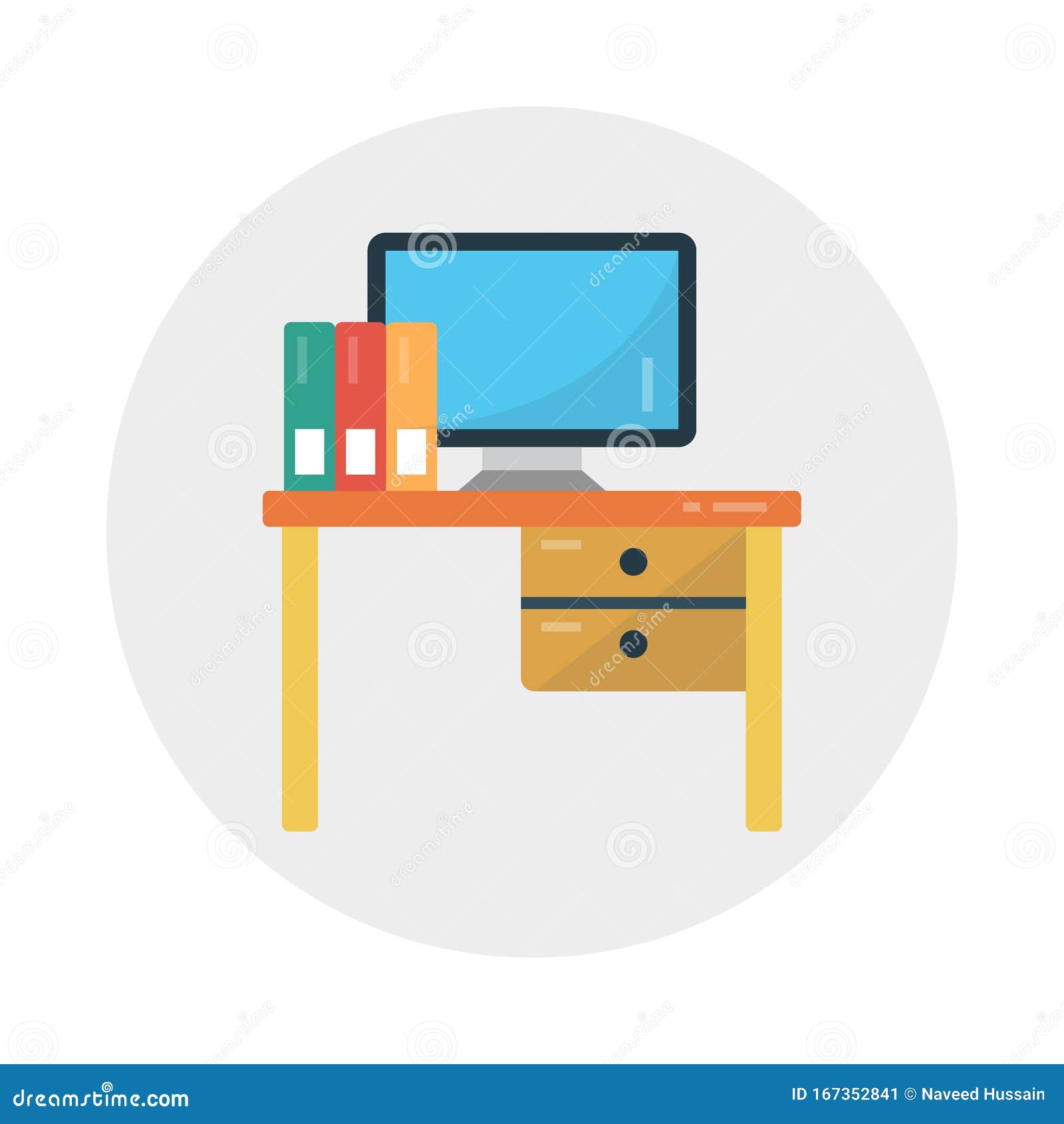 Computer Desk Vector Flat Color Icon Stock Vector - Illustration of ...