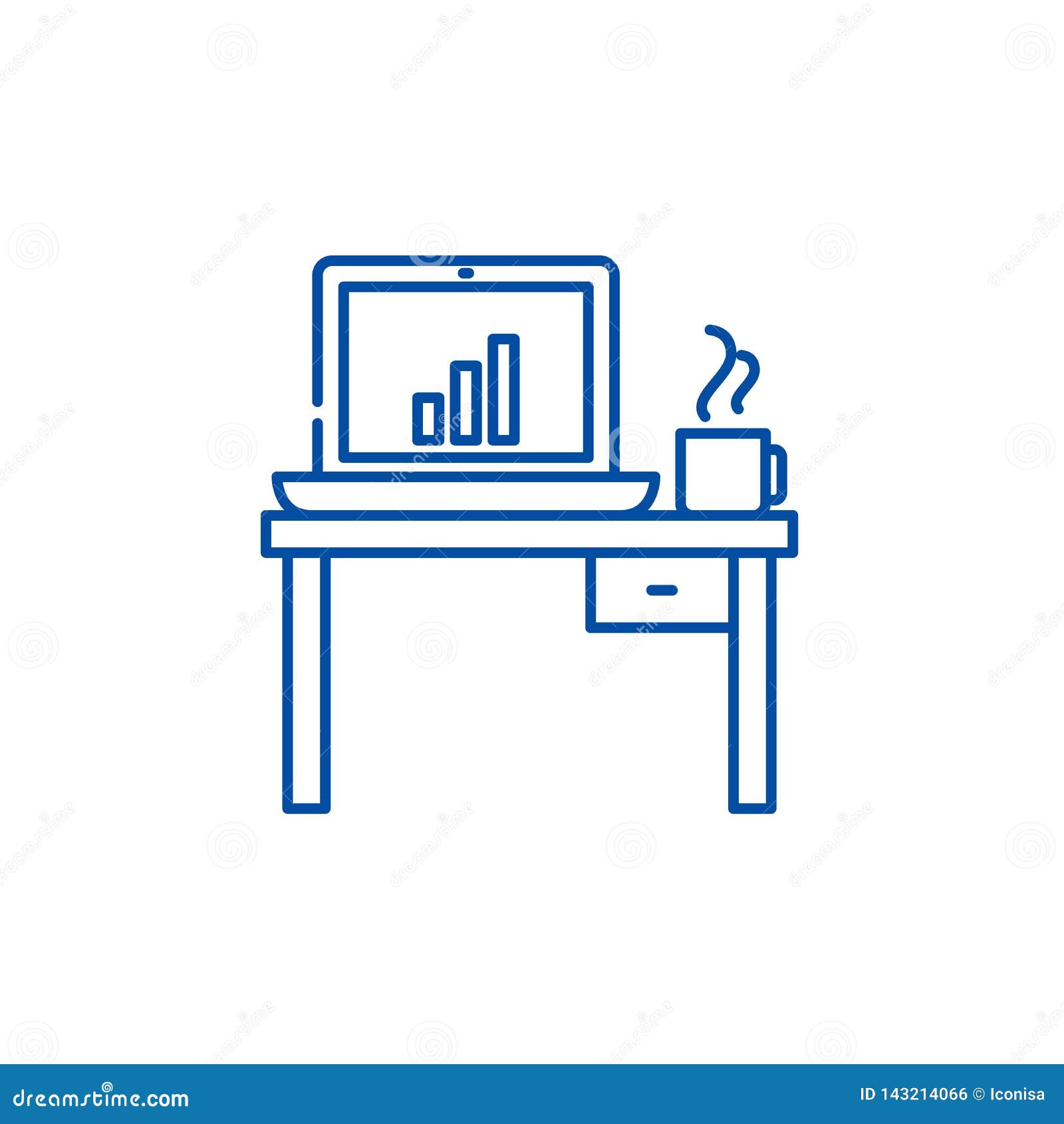 Computer Desk Line Icon Concept. Computer Desk Flat Vector Symbol, Sign ...