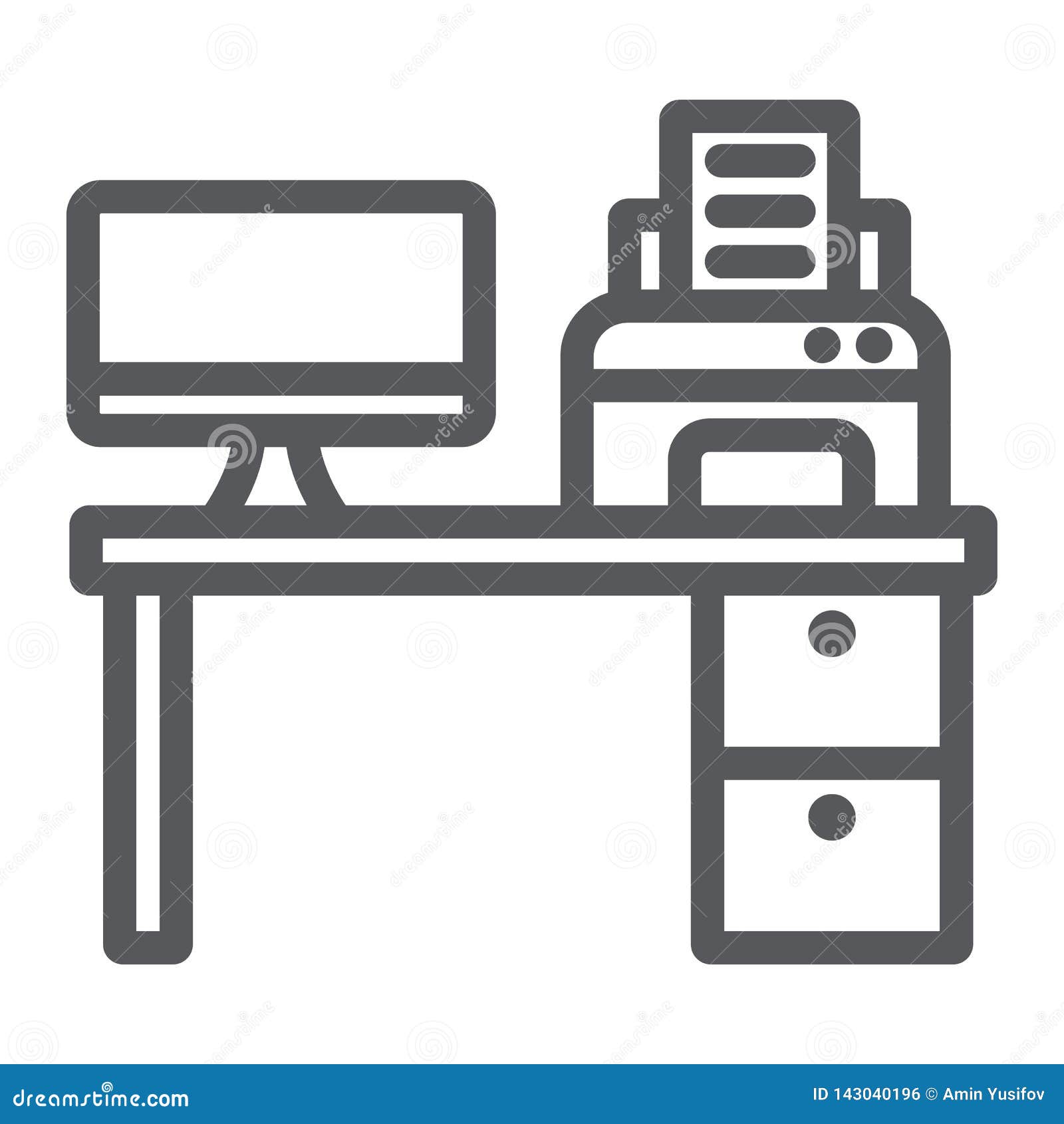 Computer Desk Line Icon, Office and Table, Workplace Sign, Vector ...