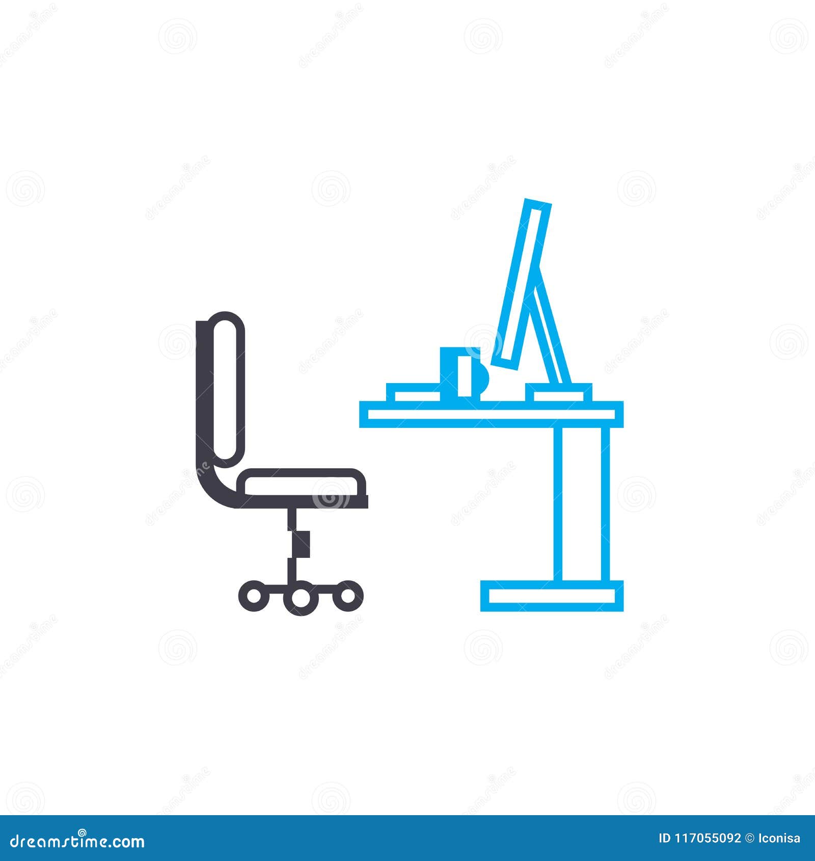 Computer Desk Linear Icon Concept. Computer Desk Line Vector Sign ...