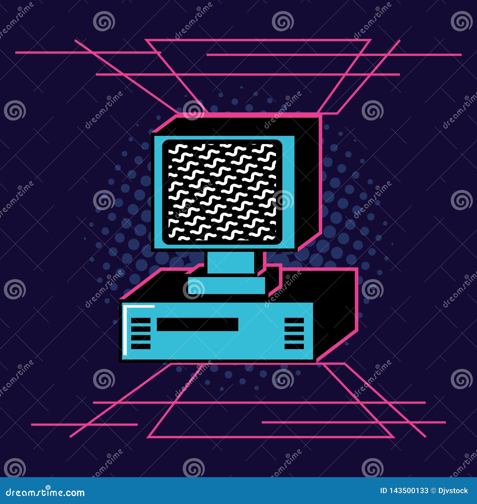 Computer Desk of Nineties Retro Stock Illustration - Illustration of ...