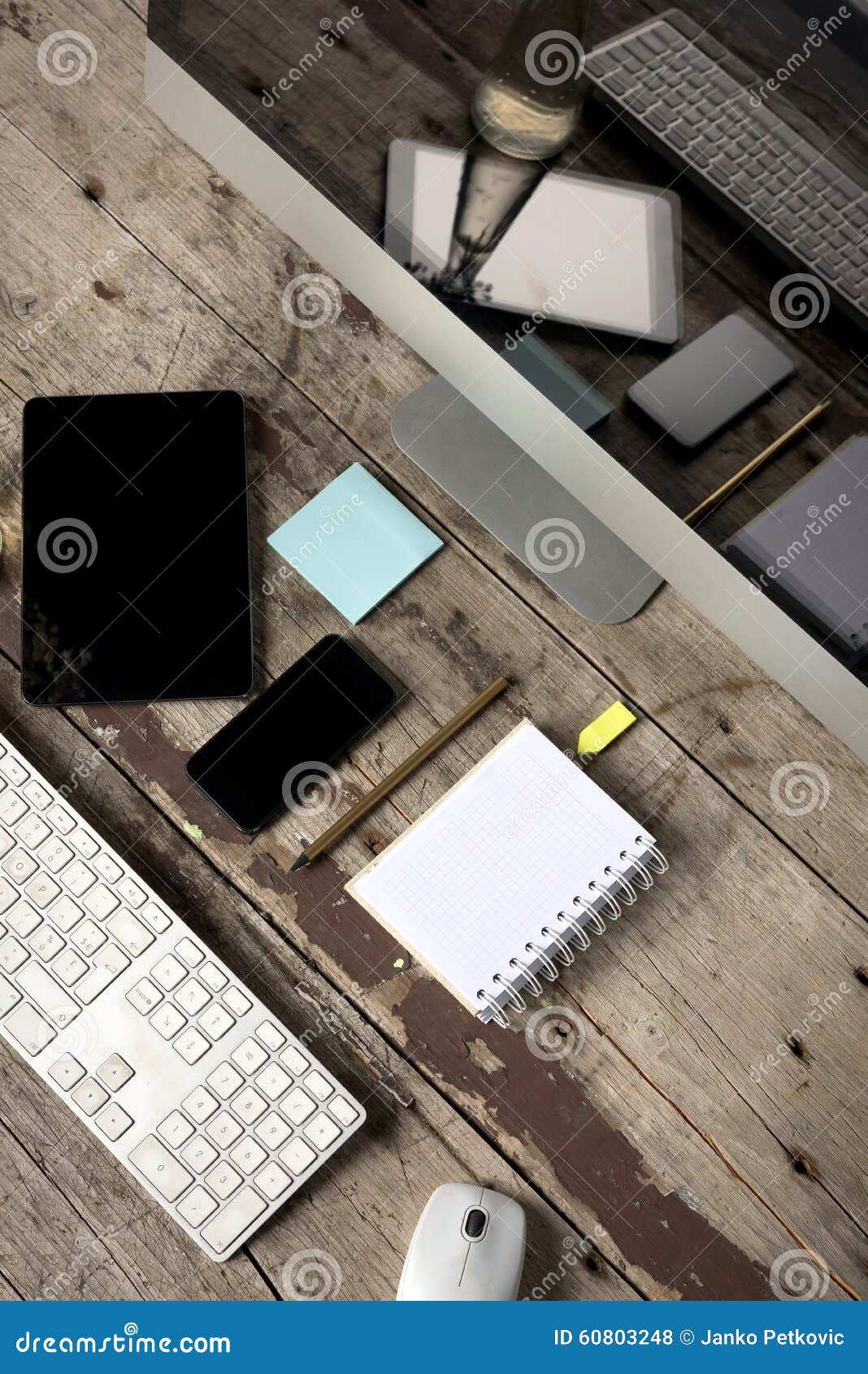 Computer Desk with Phone and Tablet Stock Photo - Image of interior ...