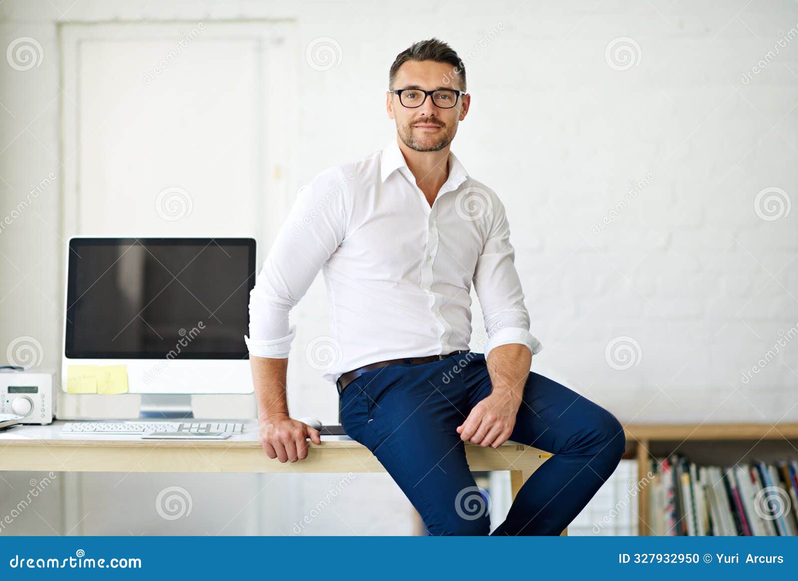 Computer, Desk and Portrait of Web Development Man in Office for ...