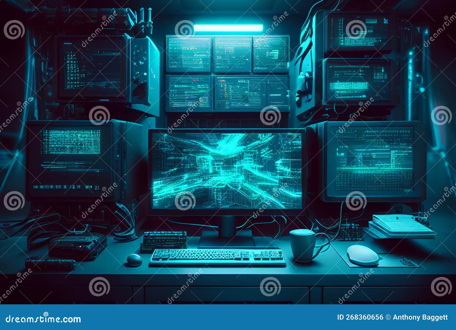 Computer Desk and Screens in an Office Workspace Stock Photo - Image of ...