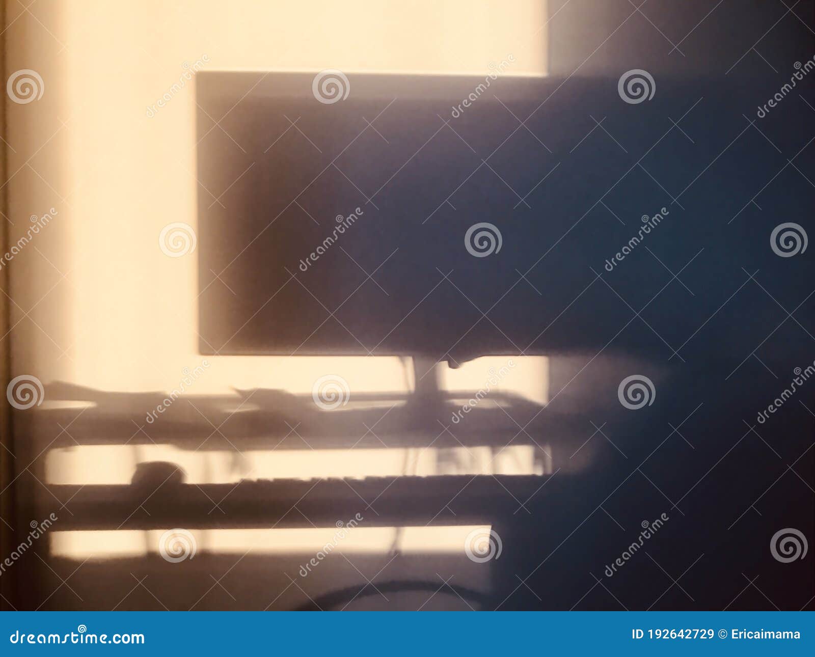 Computer Desk Shadow on the Wall when Sunset. Stock Image - Image of ...
