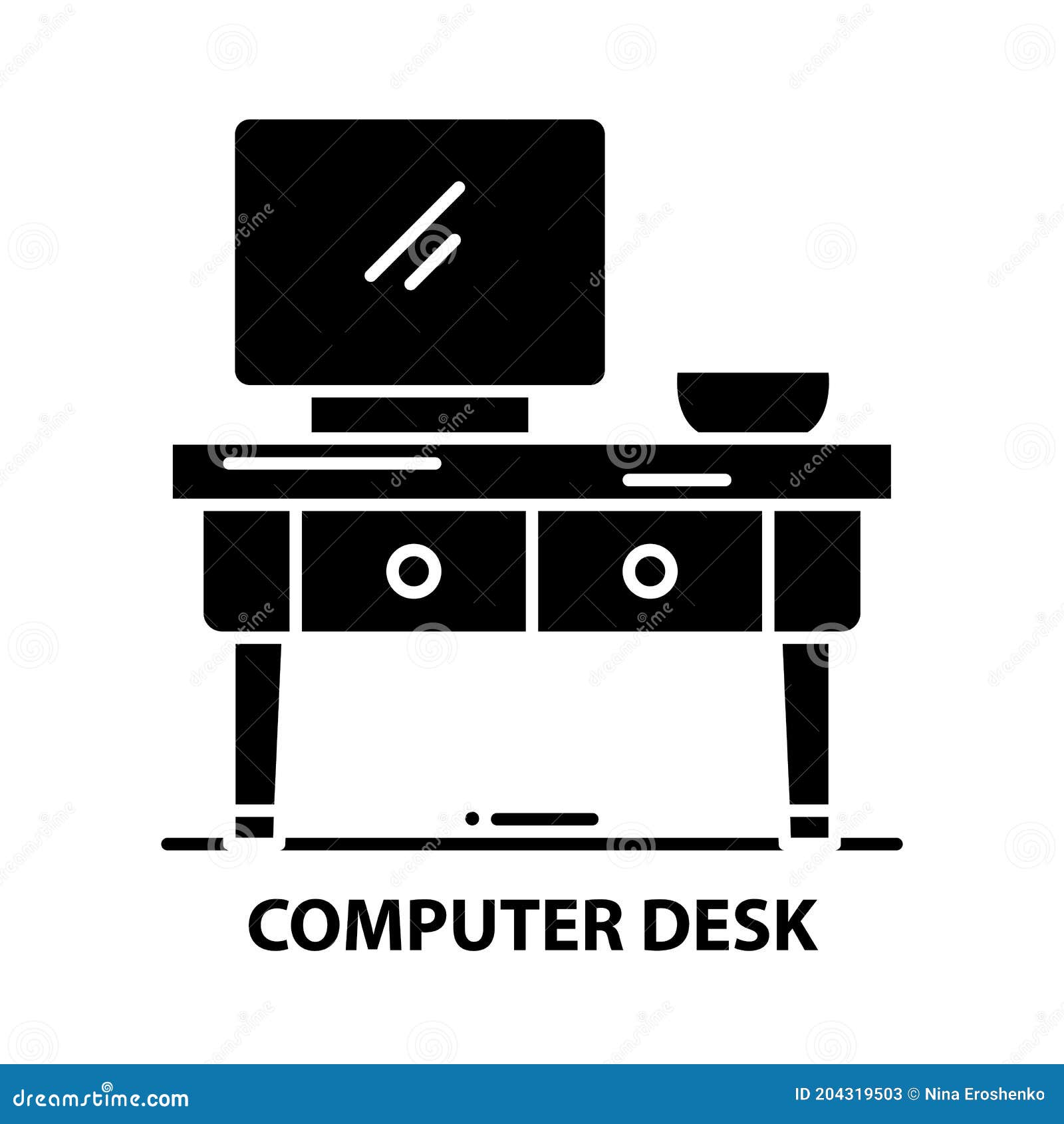 Computer Desk Symbol Icon, Black Vector Sign with Editable Strokes ...
