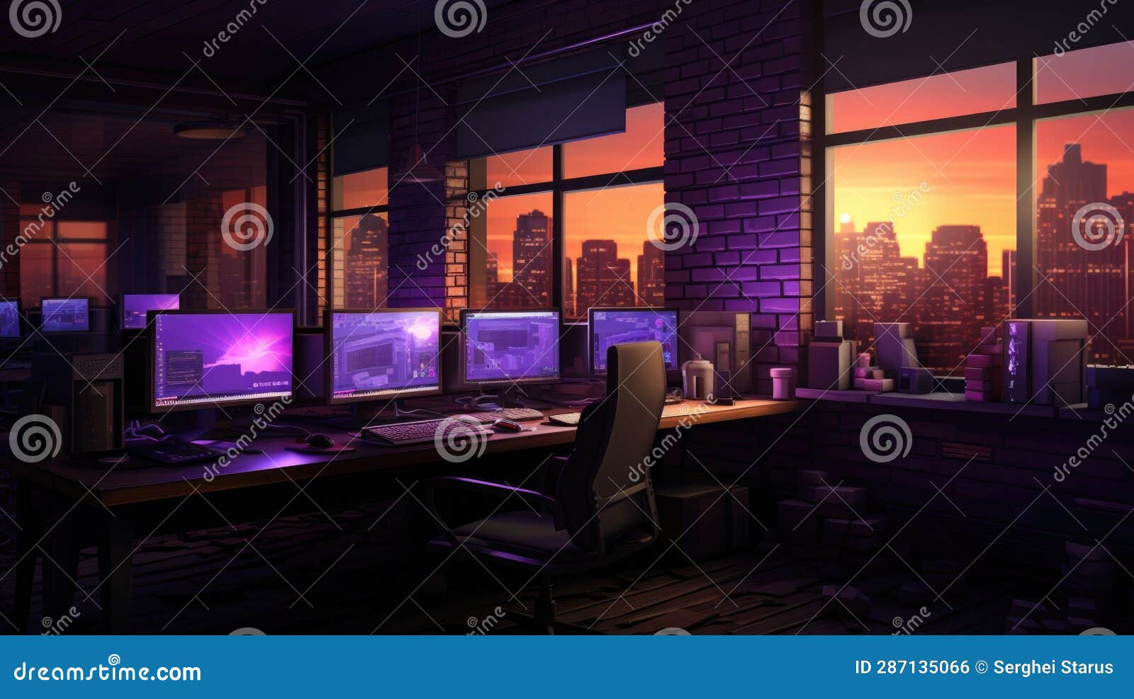 A Computer Desk with Three Monitors and a Computer. Generative AI Image ...