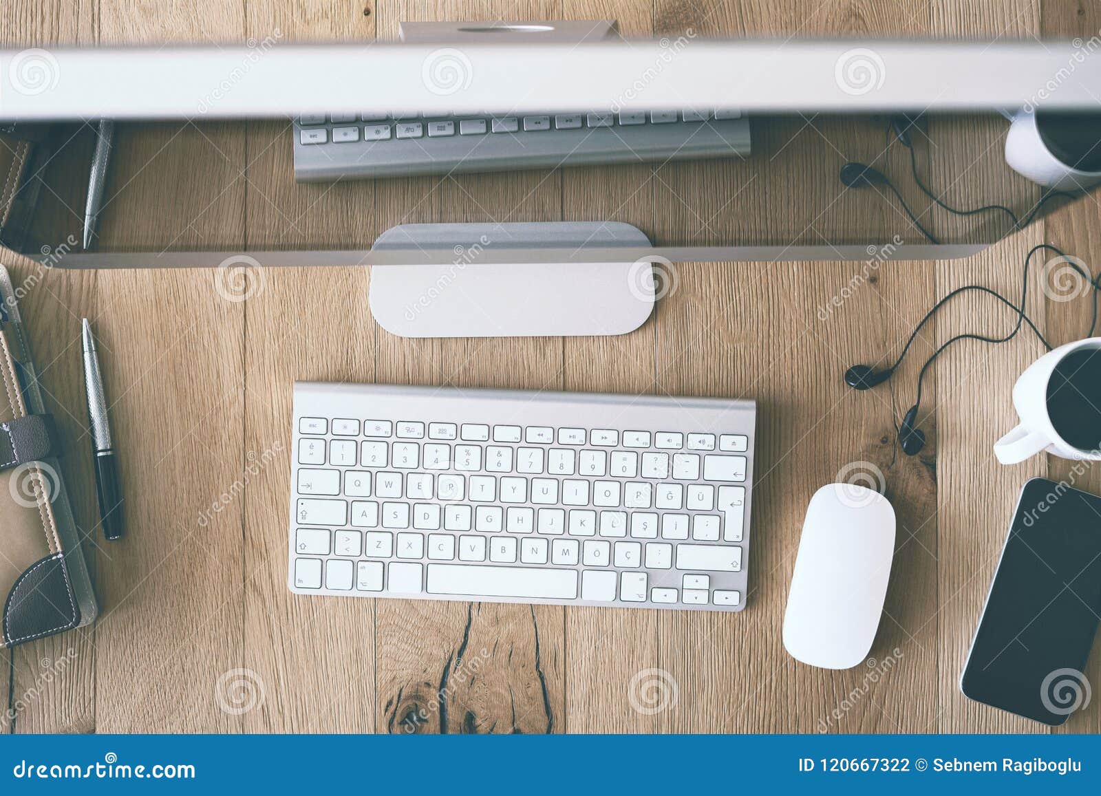 Computer on a Desk from Top View Stock Photo - Image of internet ...