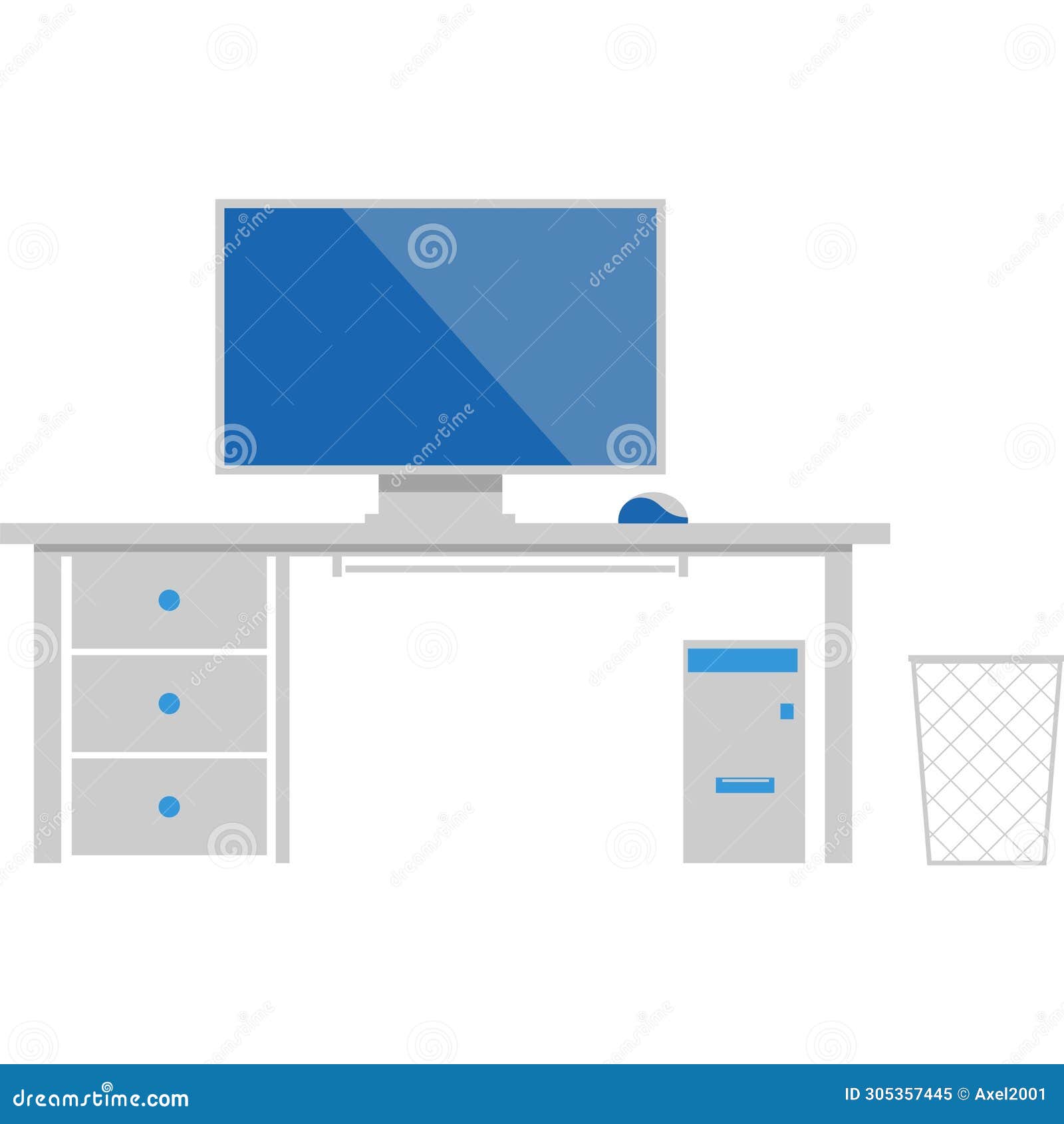 Computer on Desk Vector Flat Office Icon Stock Vector - Illustration of ...