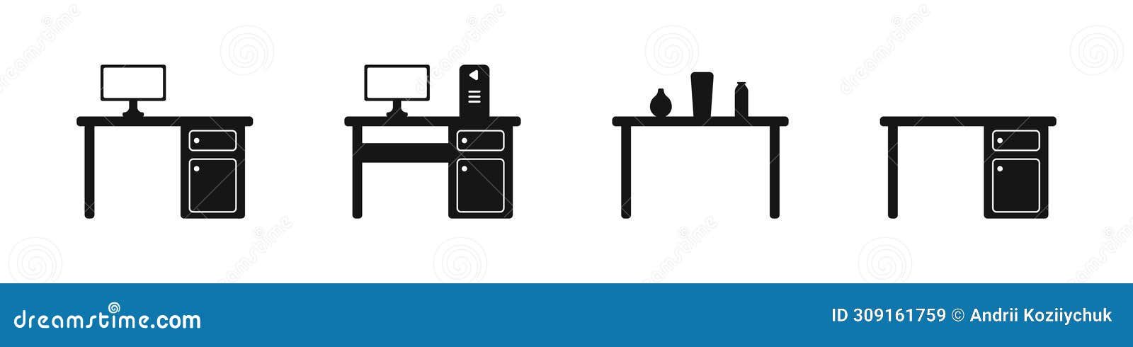 Computer Desk Vector Icon Set. Table for Items Vector. Vases on the ... Computer Desk Vector Icon Set. Table for Items Vector. Vases on the ...