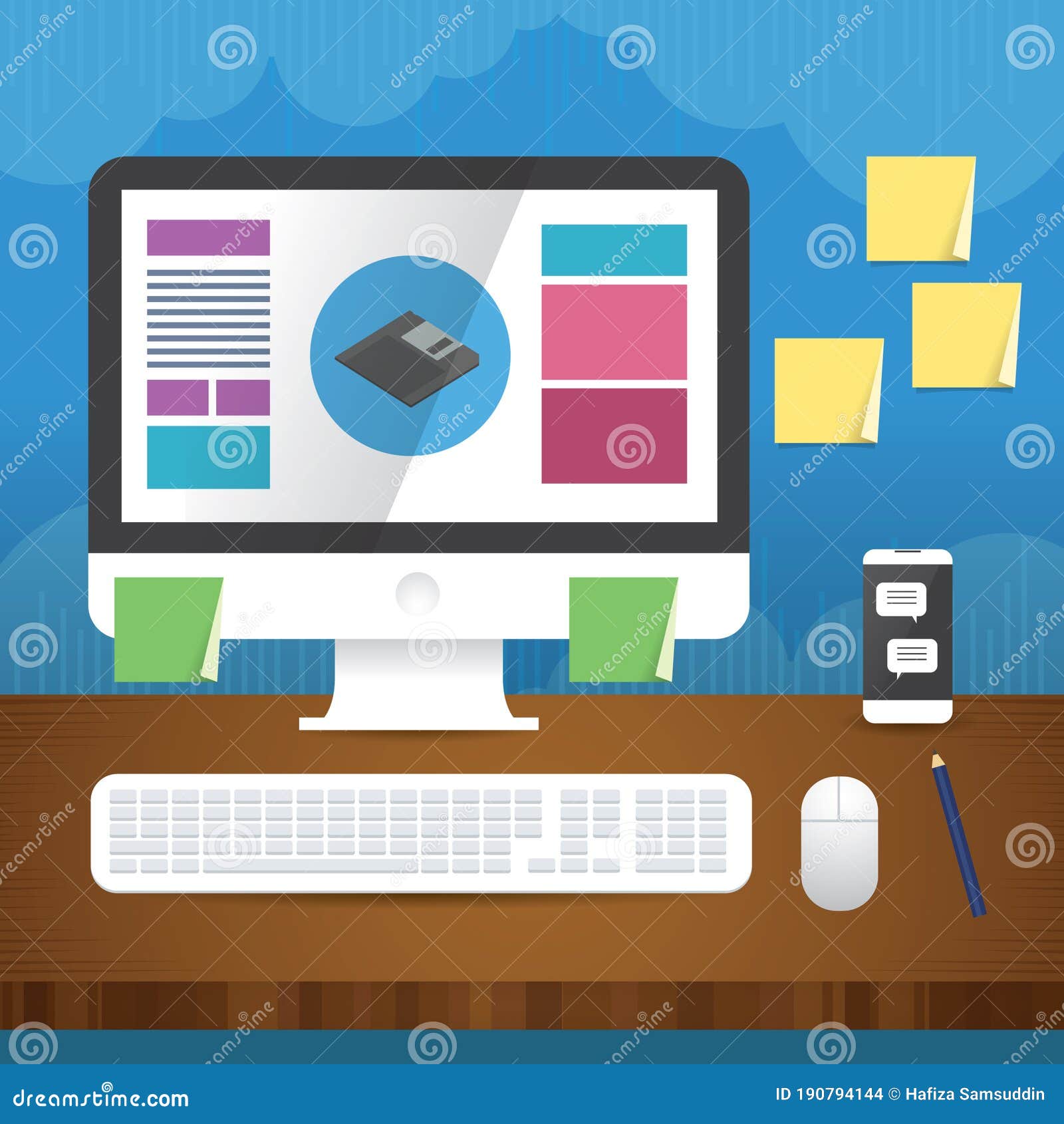 Computer Desk. Vector Illustration Decorative Design Stock Vector ...