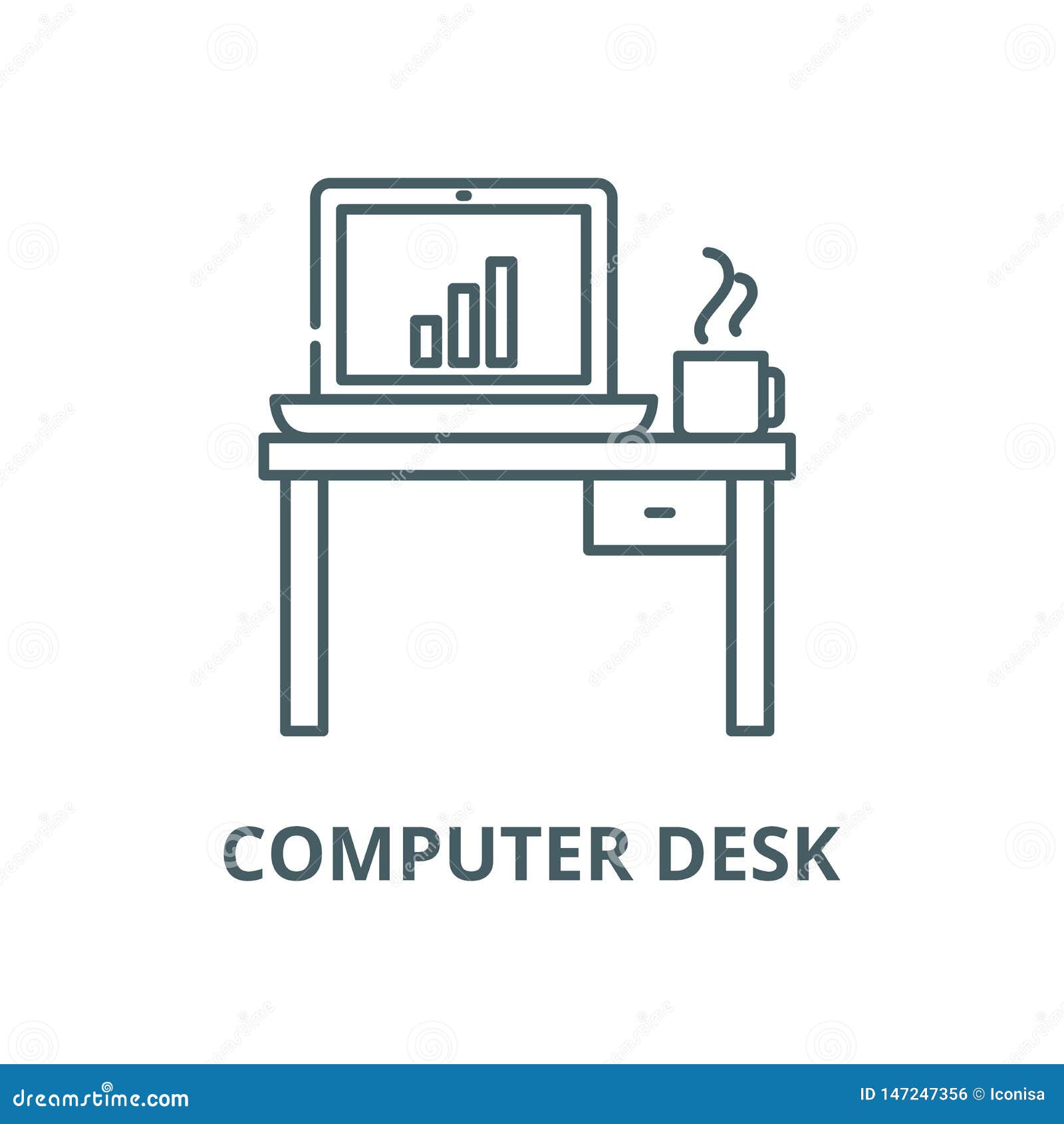 Computer Desk Vector Line Icon, Linear Concept, Outline Sign, Symbol ...