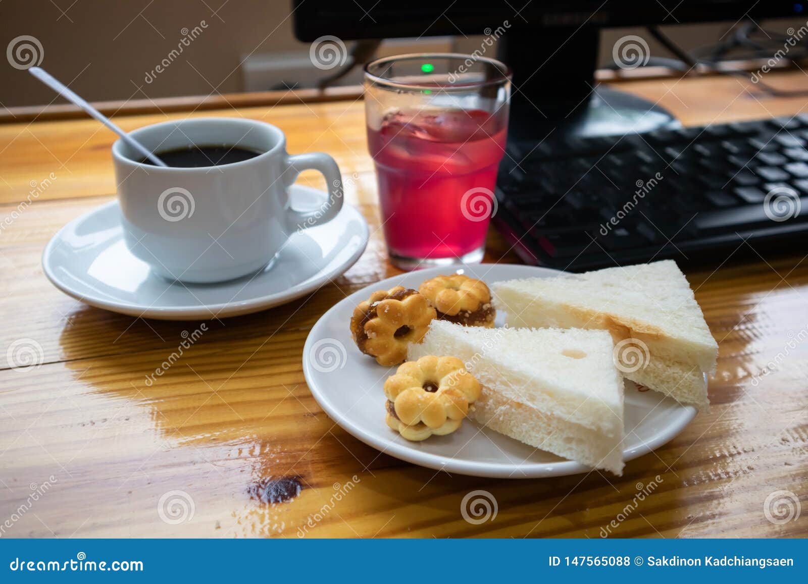 Computer Desk for Work with Snacks Stock Photo - Image of keyboard ...