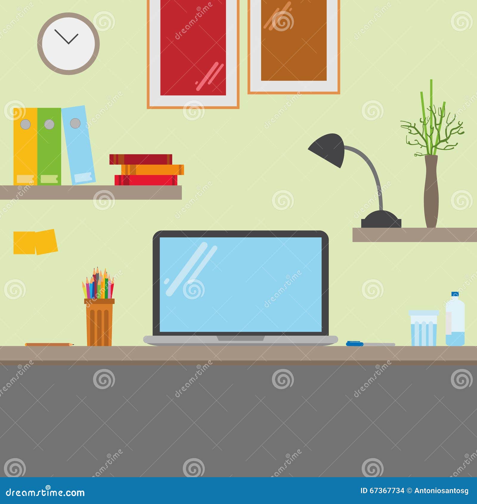 Computer Desk. Workplace in Flat Cartoon Style Stock Vector ...