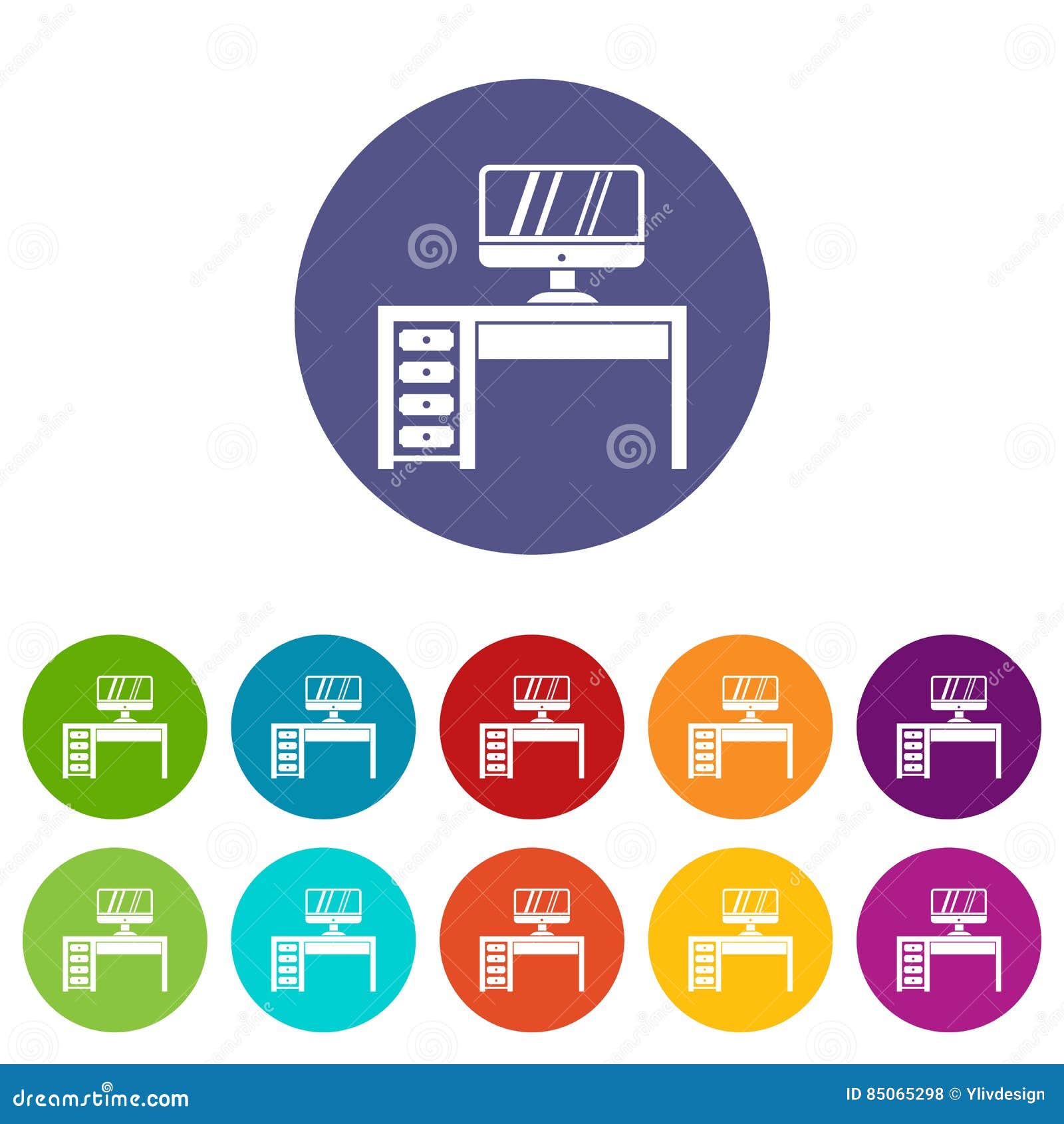 Computer Desk, Workplace Set Icons Stock Vector - Illustration of ...