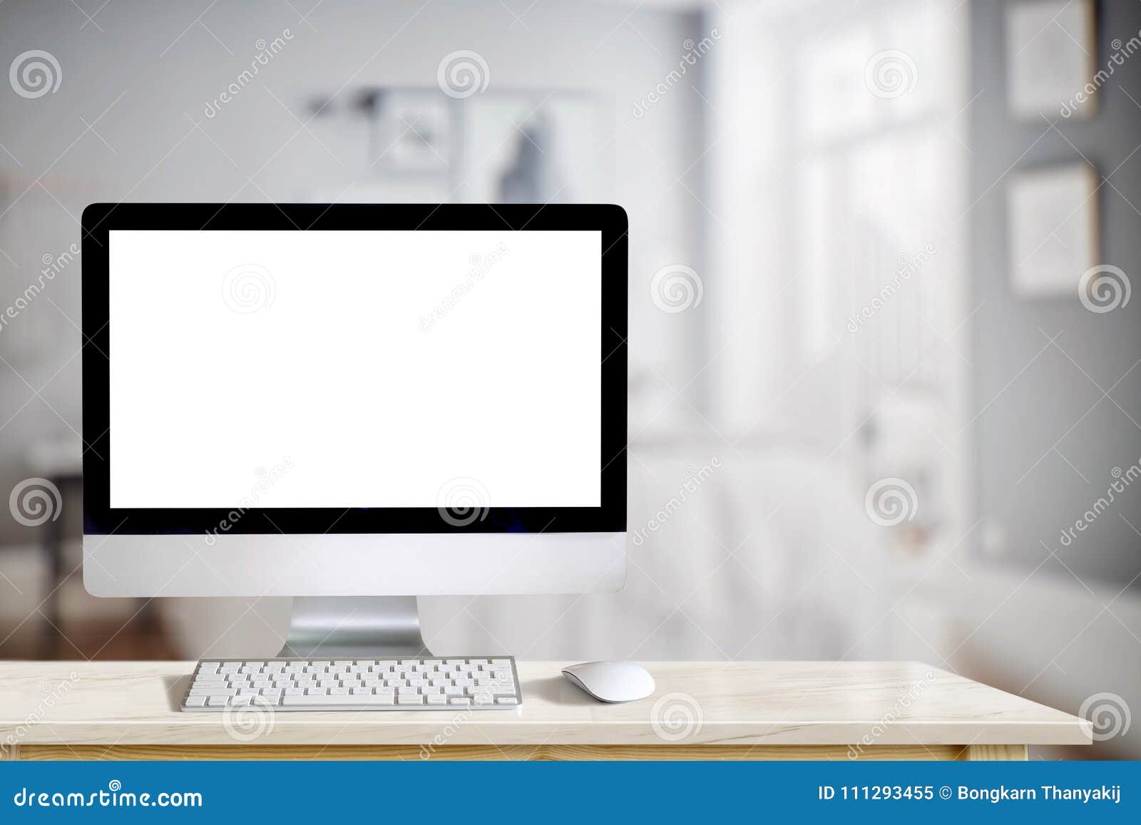 Workspace Mockup Design with Computer on Desk Stock Image - Image of ...