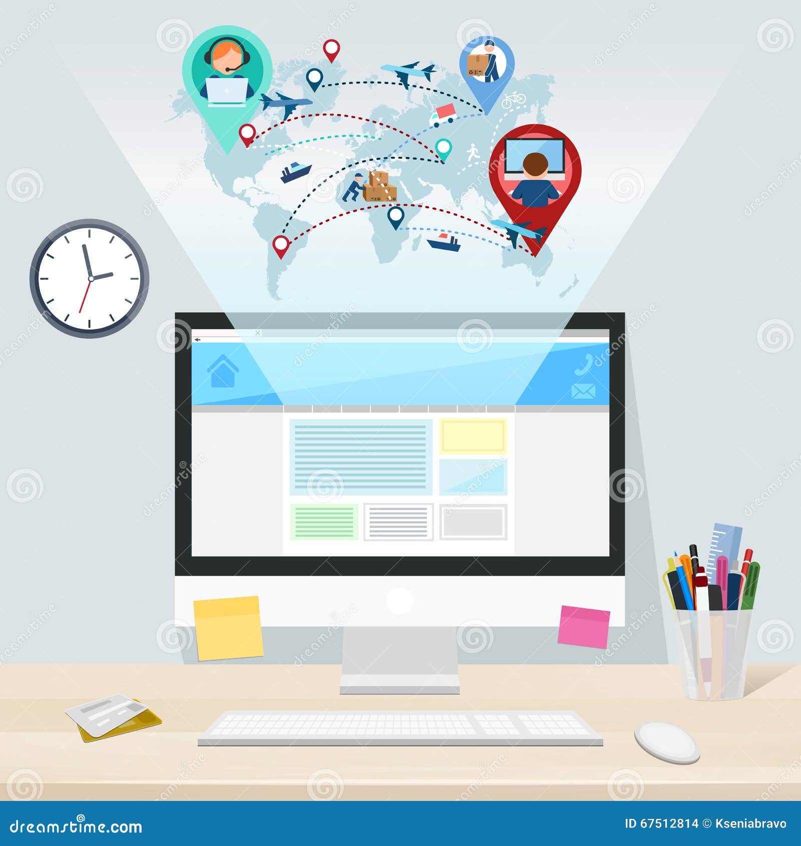 Computer on the Desktop, Card Delivery from the Website, Vector Stock ...