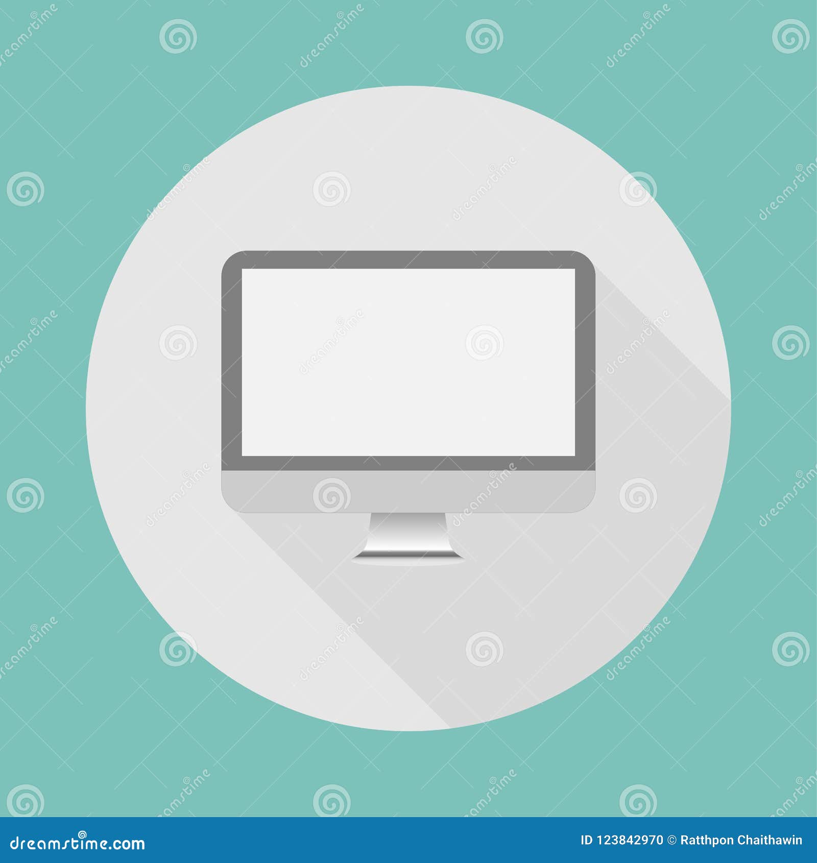 Computer Desktop in Circle Icon with Shadow, Vector Stock Illustration ...