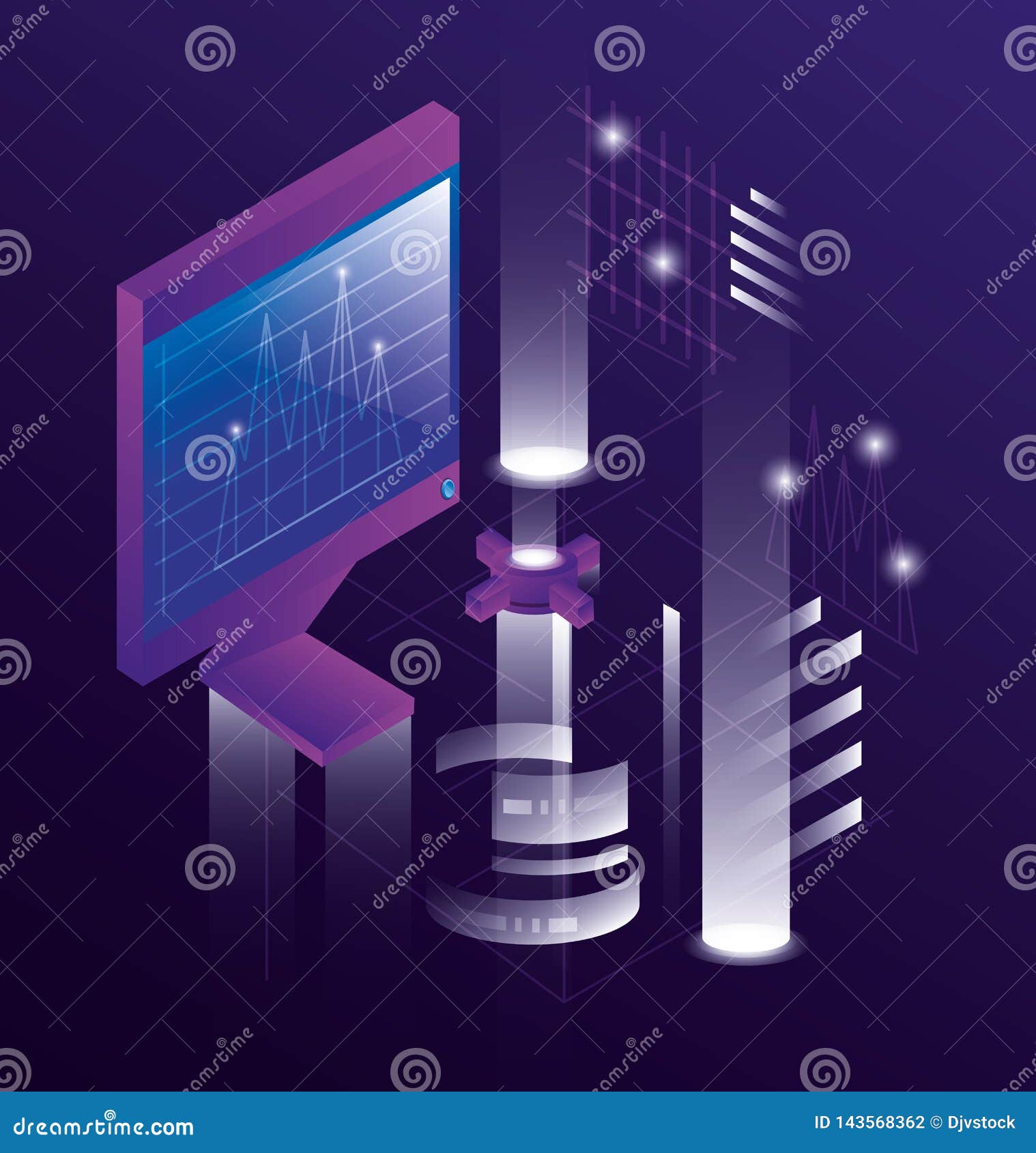 Computer Desktop with Data Center Icons Stock Illustration ...