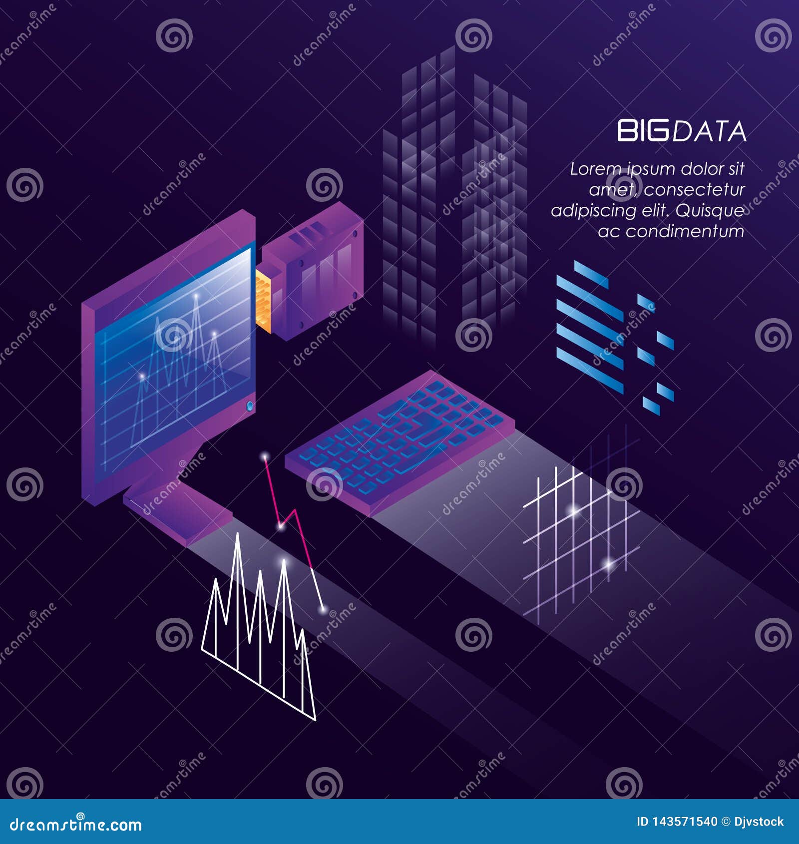 Computer Desktop with Data Center Icons Stock Illustration ...