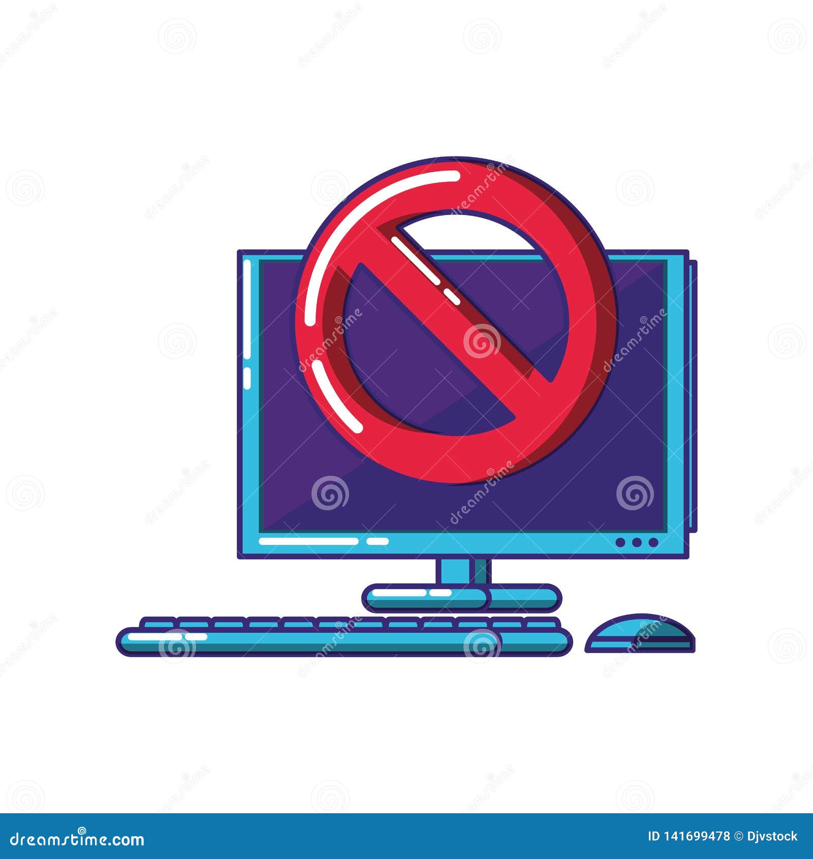Computer Desktop with Denied Symbol Stock Vector - Illustration of ...