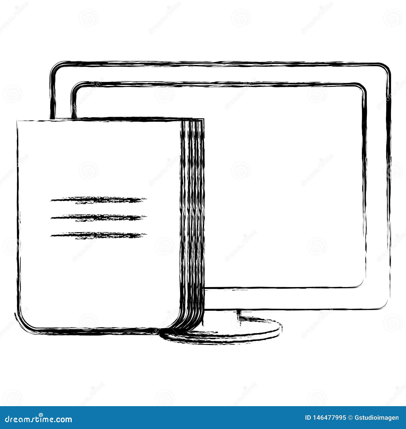 Computer Desktop Display with Documents Stock Illustration ...