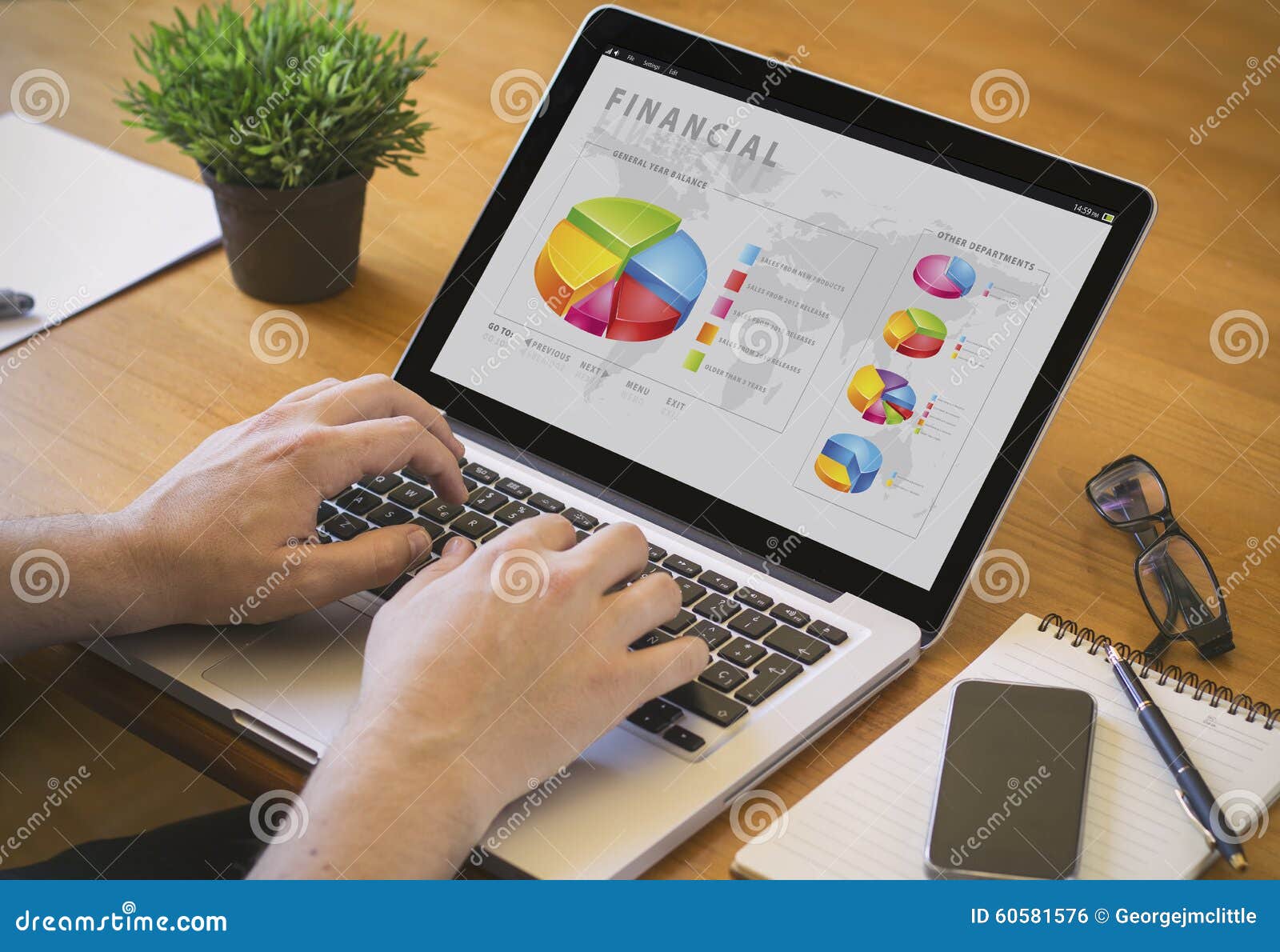 Computer desktop finances stock photo. Image of hands - 60581576
