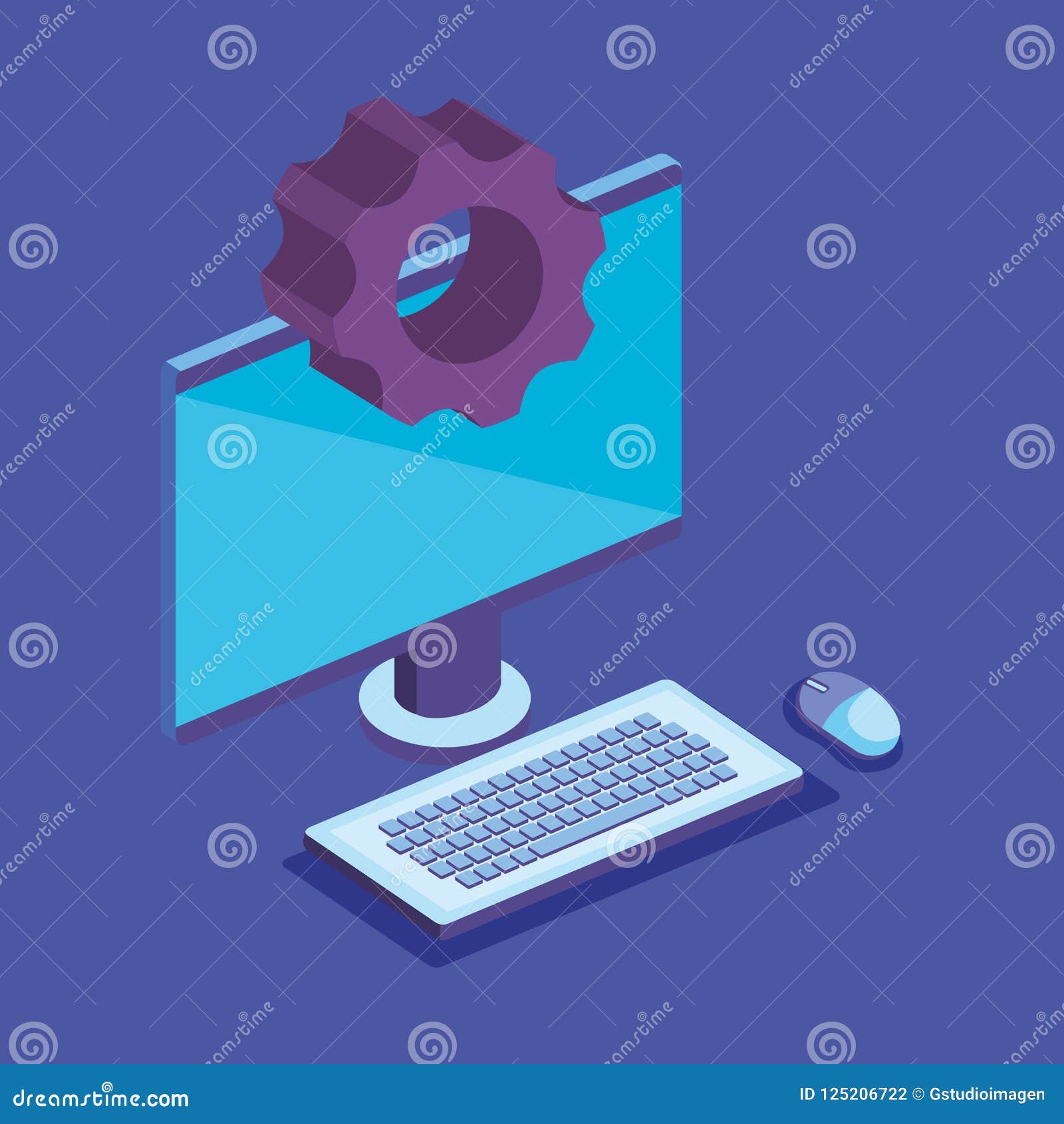 Computer Desktop with Gear Icons Stock Vector - Illustration of simple ...