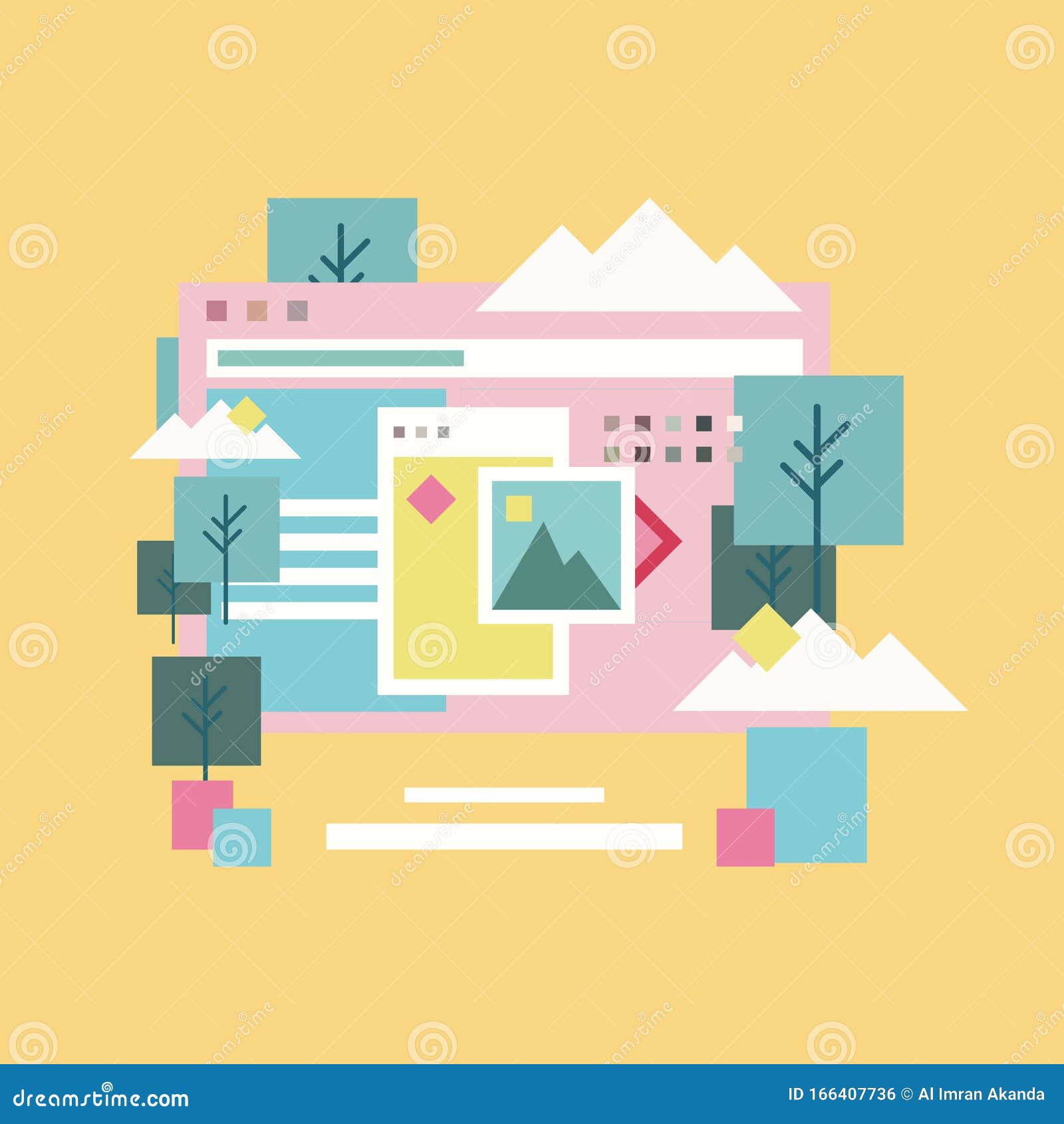 Computer Desktop with Graphic Design Program on Laptop Screen, Flat ...