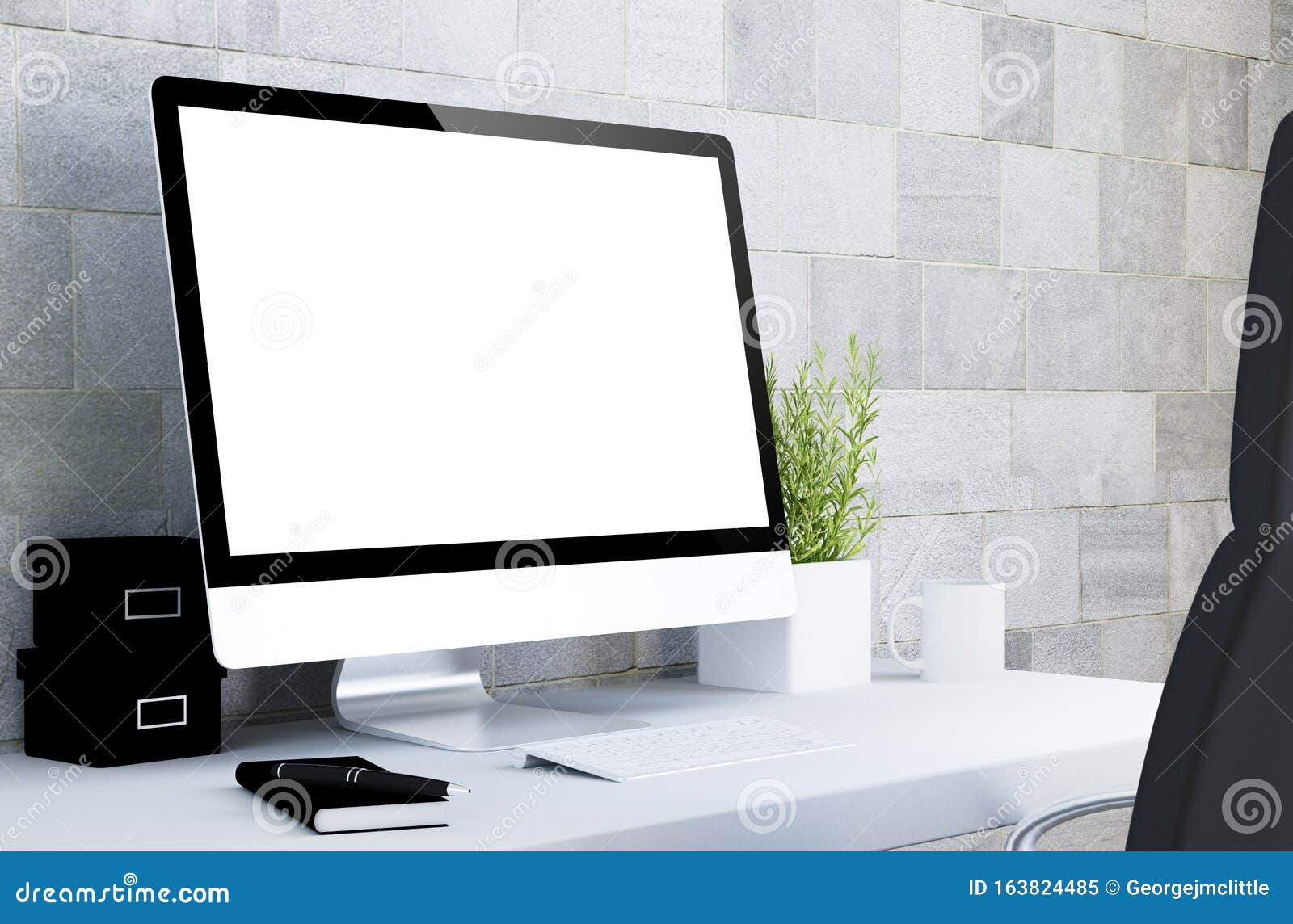 Computer on a Desktop Mock Up Stock Illustration - Illustration of ...