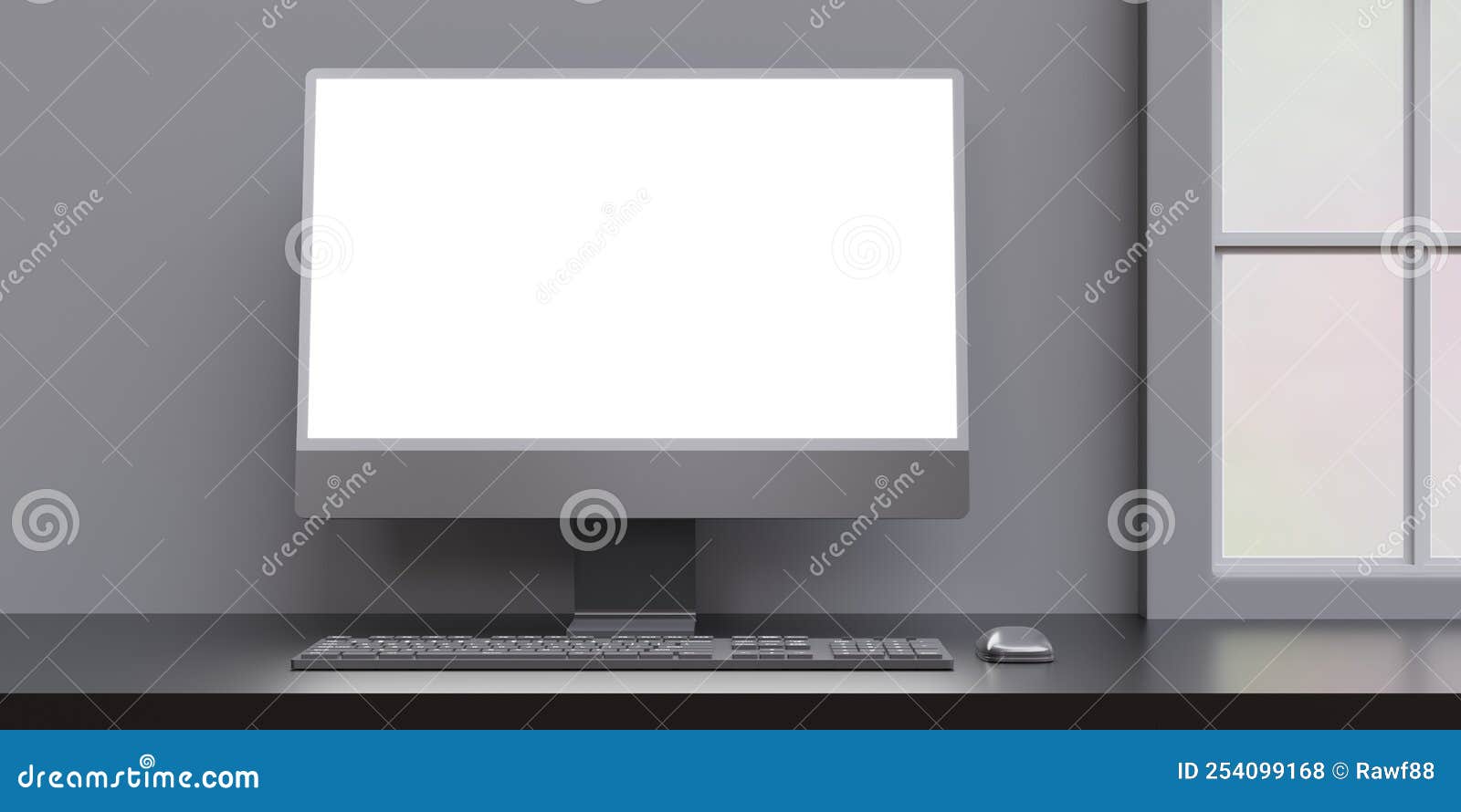 Computer Desktop Monitor. Empty White Screen, Front View. Home Office ...