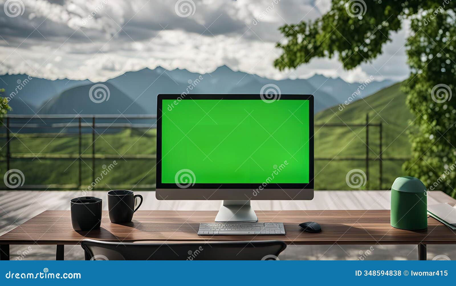 Computer Desktop with Mountain View Stock Illustration - Illustration ...