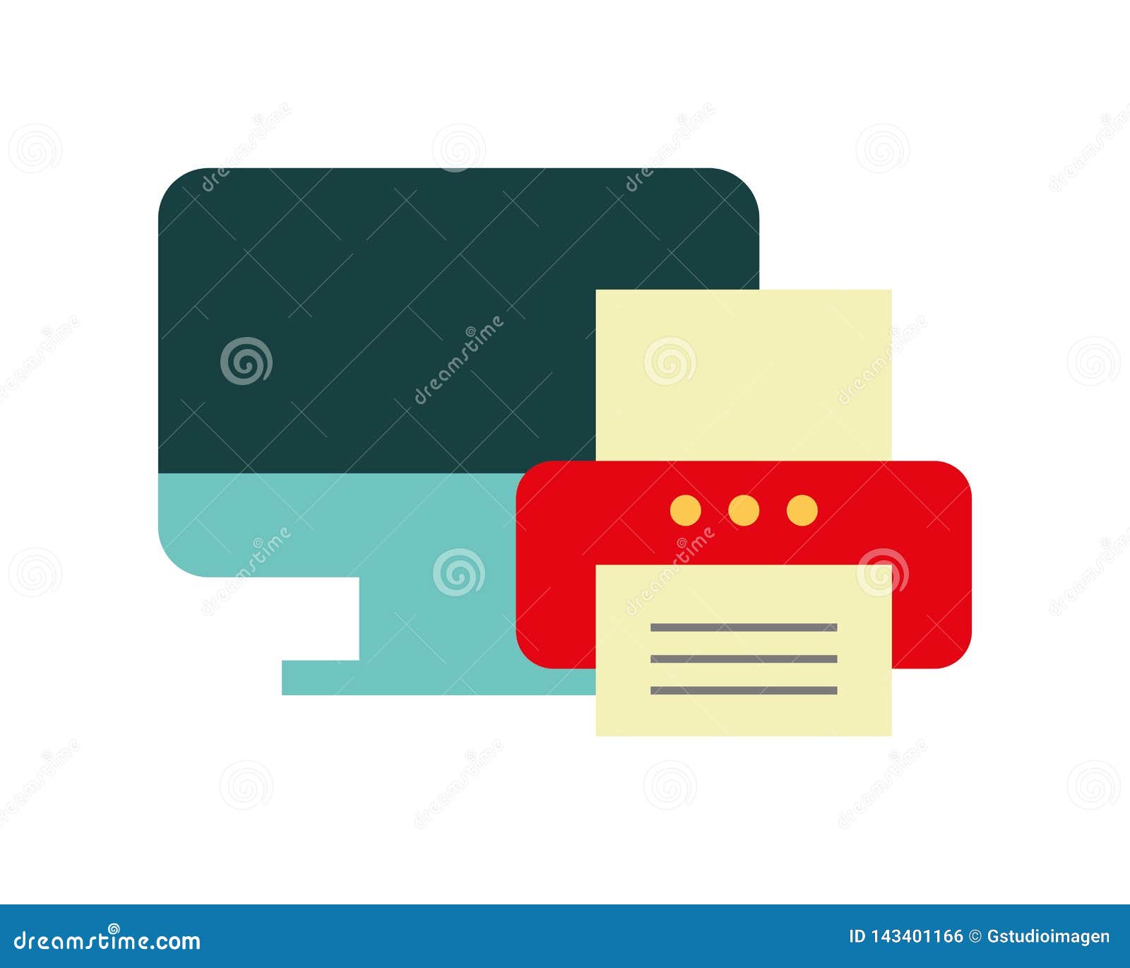 Computer Desktop with Printer Stock Vector - Illustration of printting ...